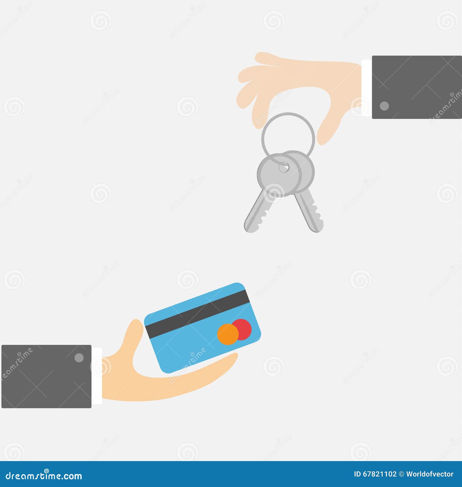 Hands with Key and Money Card. Exchanging Concept. Flat Design Style ...
