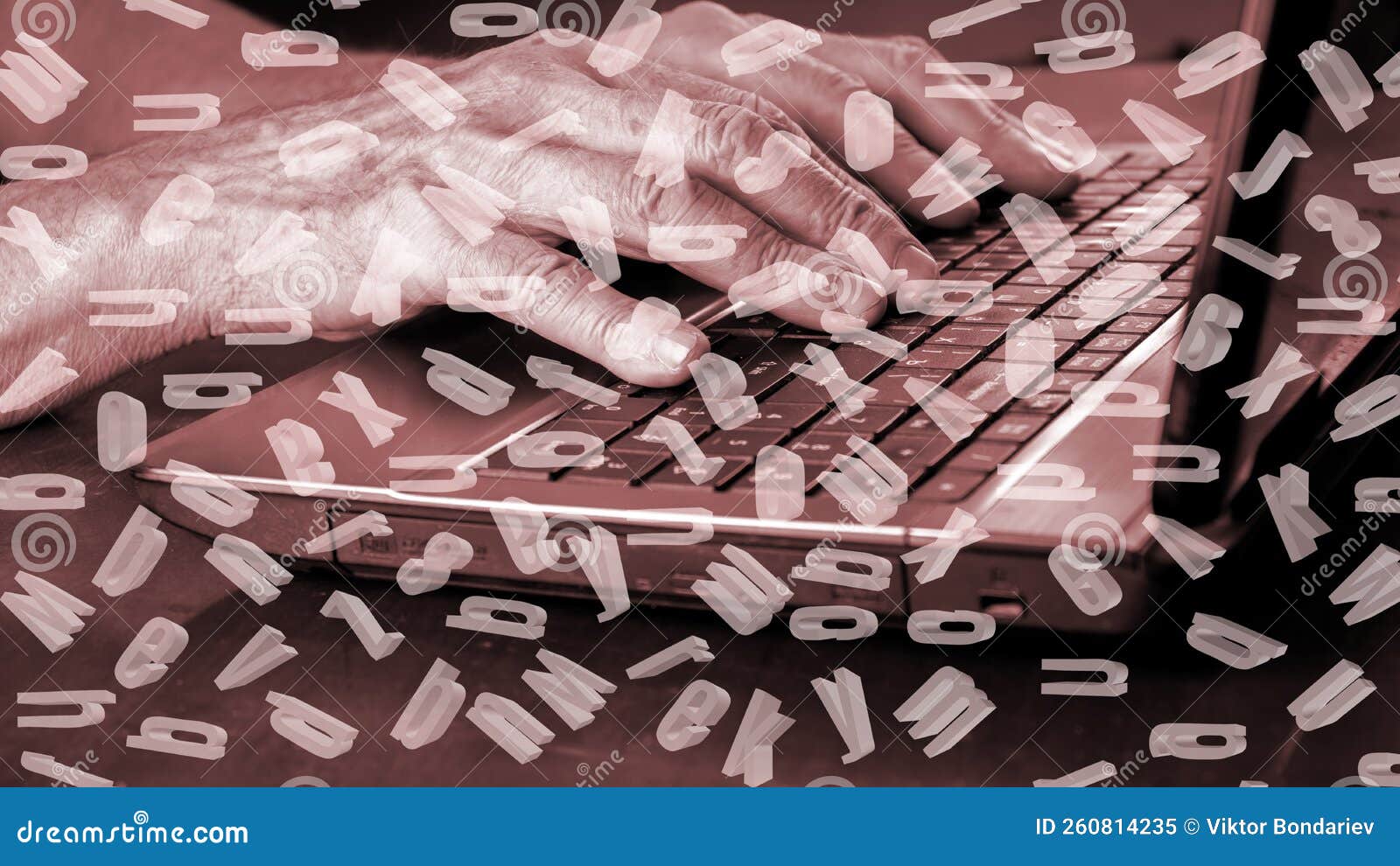 Hands on the Keyboard Keys Combined with the Image of Letters Randomly ...