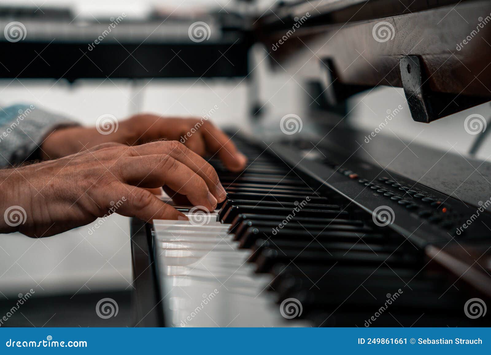 Hands of a keyboarder stock image. Image of playing - 249861661