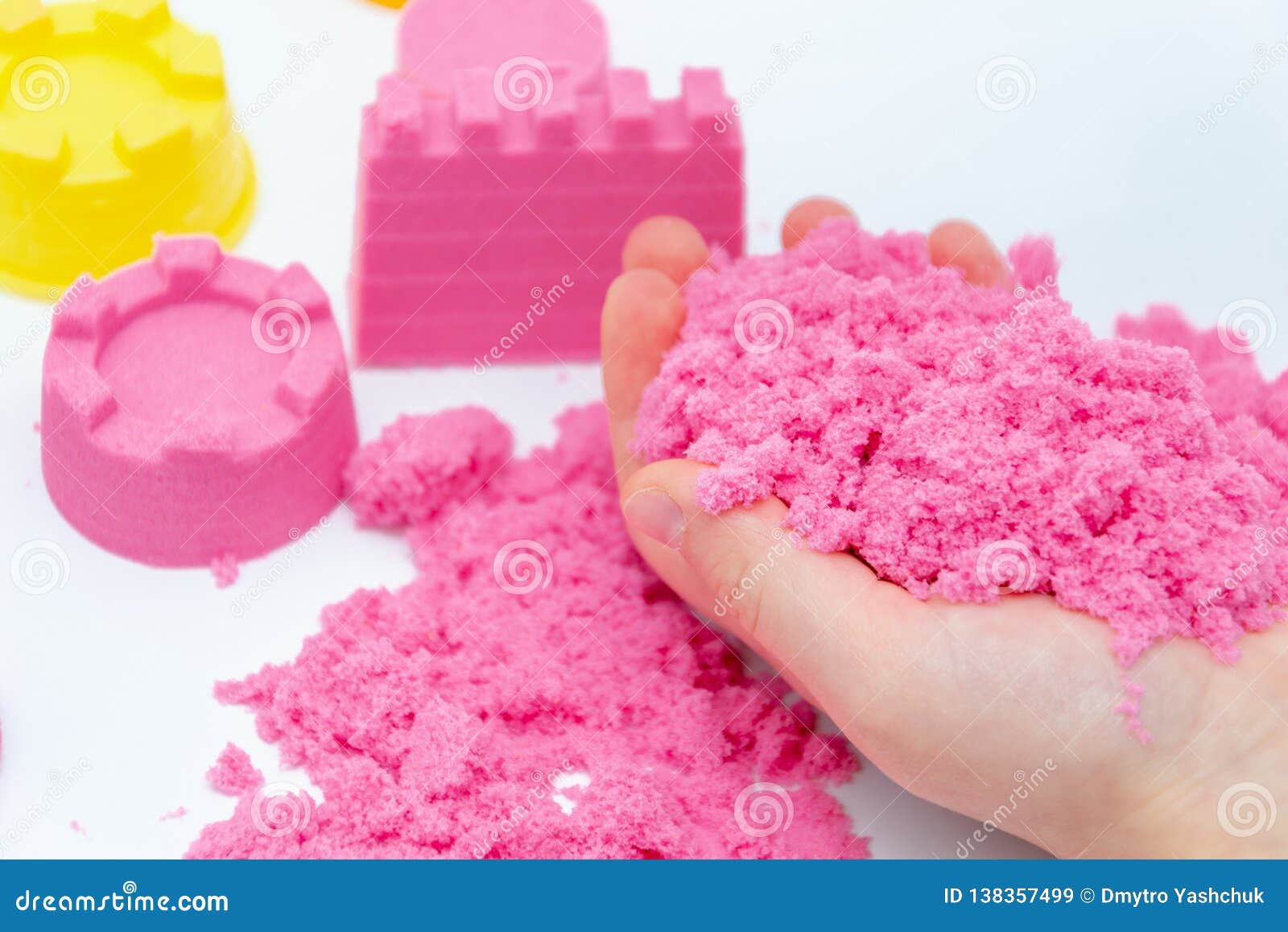 Hands of a Kid Playing with Pink Magic Sand Stock Image - Image of ...