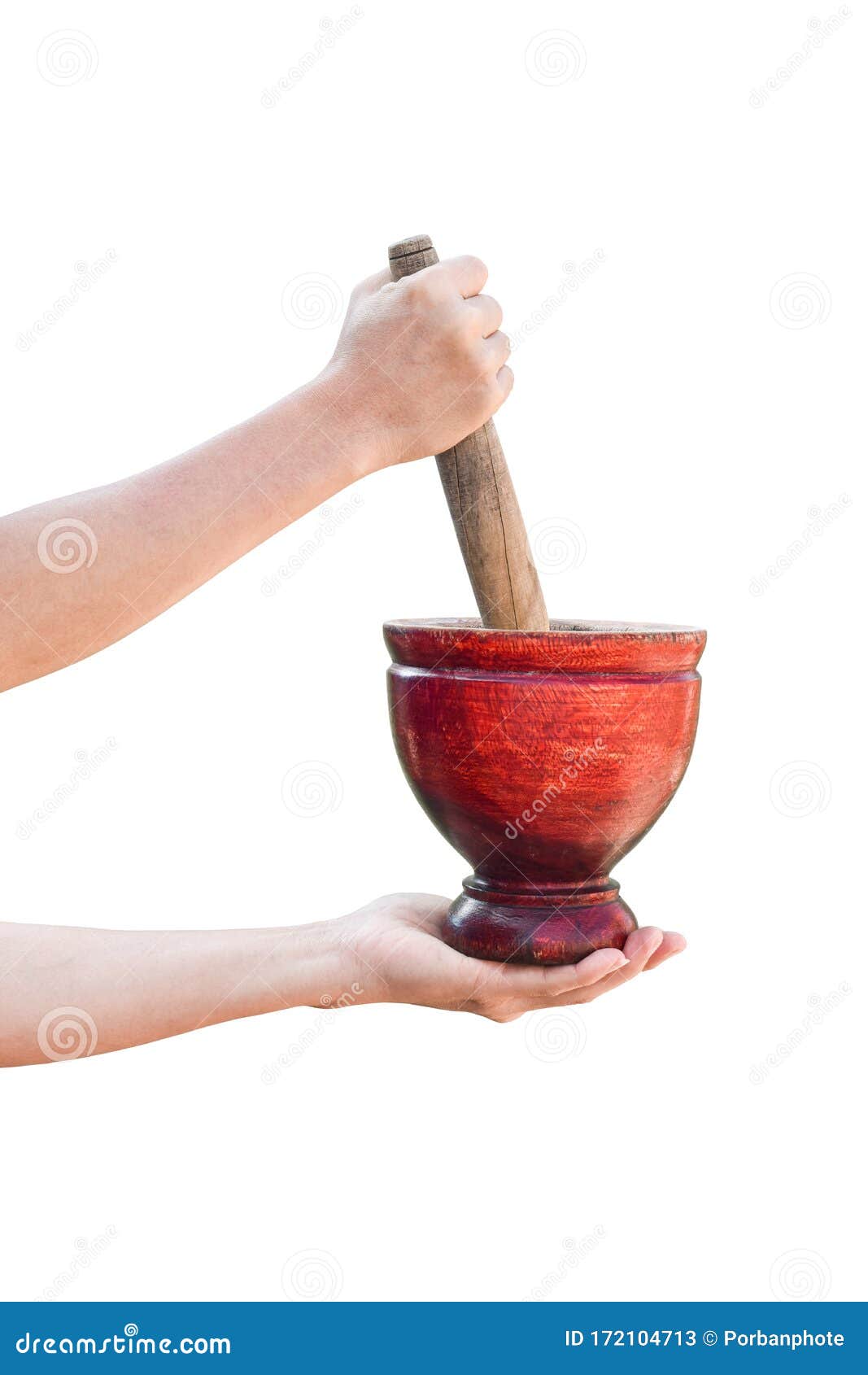 Hands with Kitchen Mortar and Pestle Isolated on White Background Stock ...