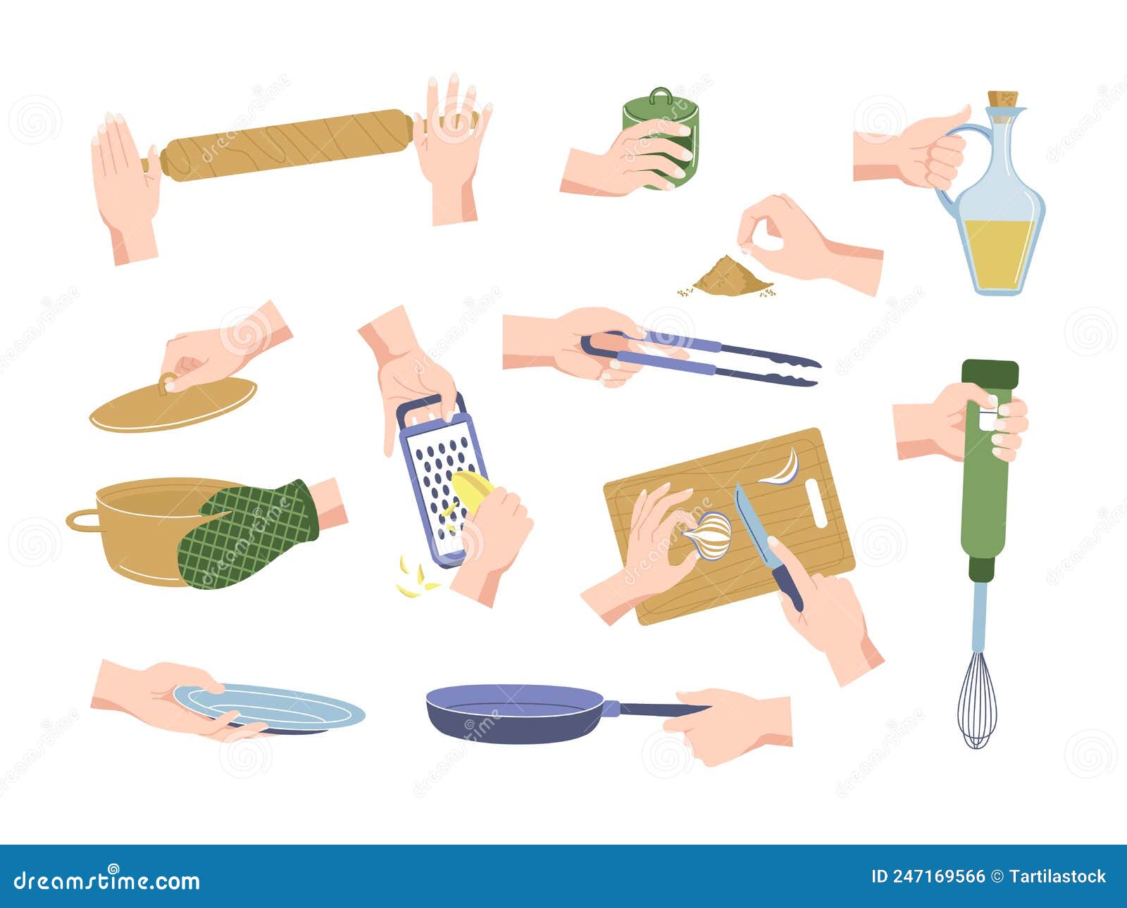 Hands Kitchenware Set. Female Hands Holding Utensils and Culinary ...