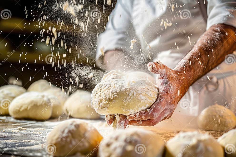 Hands Kneading Dough on Floured Surface: Artisanal Baking Process in ...