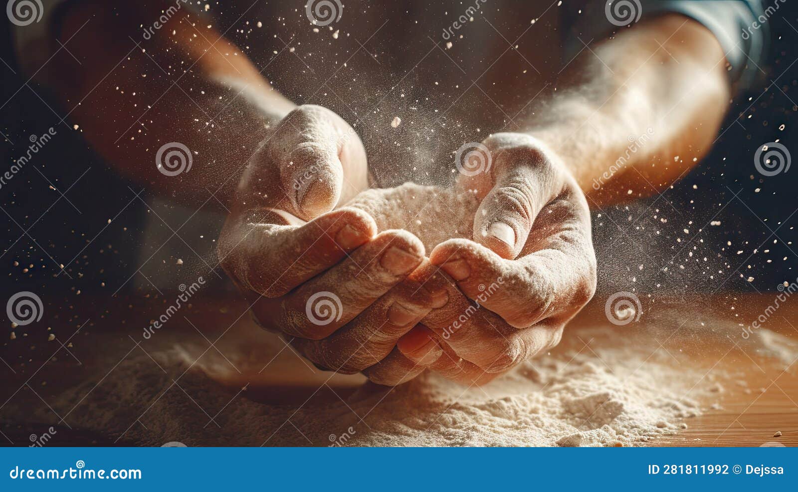 Hands Kneading Dough on a Floured Surface. Generative AI Stock Photo ...
