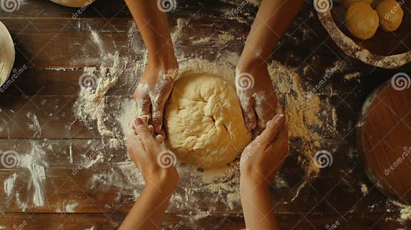 Hands Kneading Dough on a Rustic Kitchen Table Stock Photo - Image of ...
