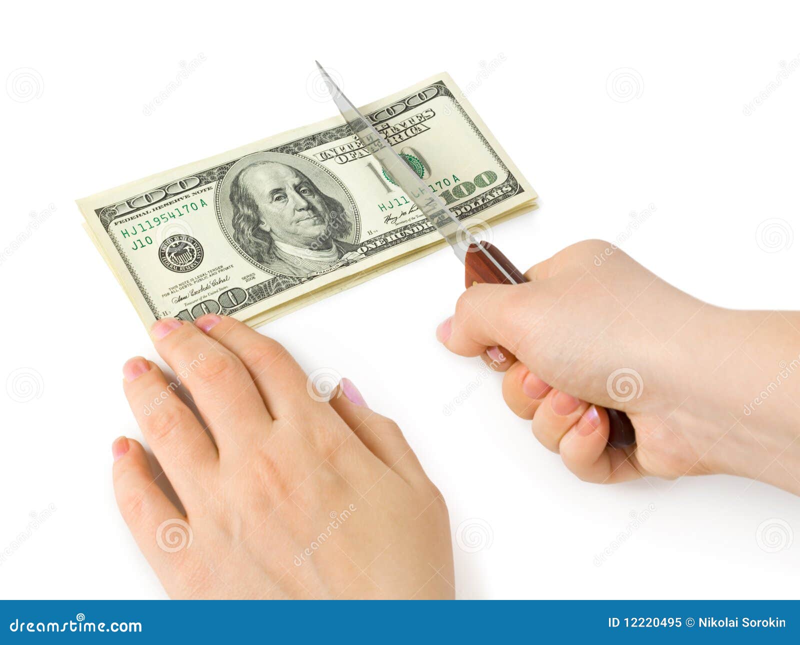 Hands with Knife Cutting Money Stock Image - Image of banking ...