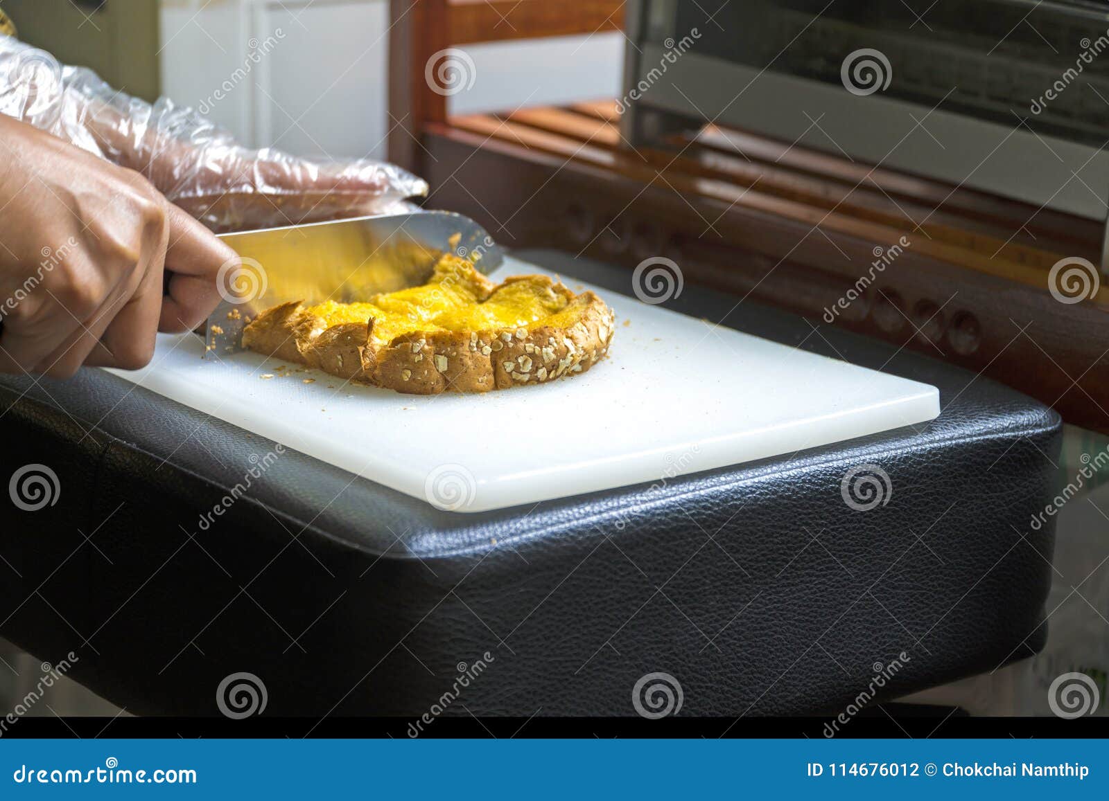 Hands Knife Cutting of Sliced Bread Bakery Stock Photo - Image of bread ...
