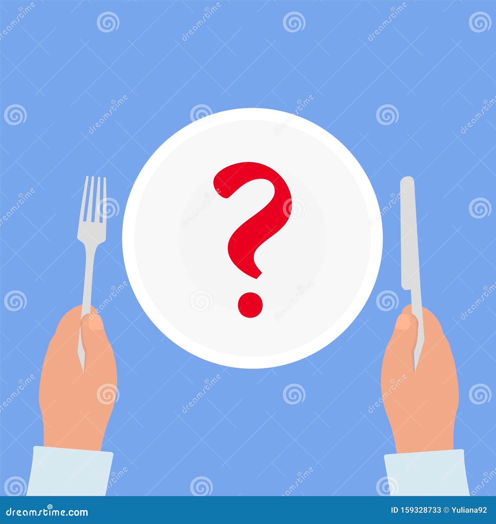 Hands with Knife and Fork. Plate with Question. Diet Conception, Food ...