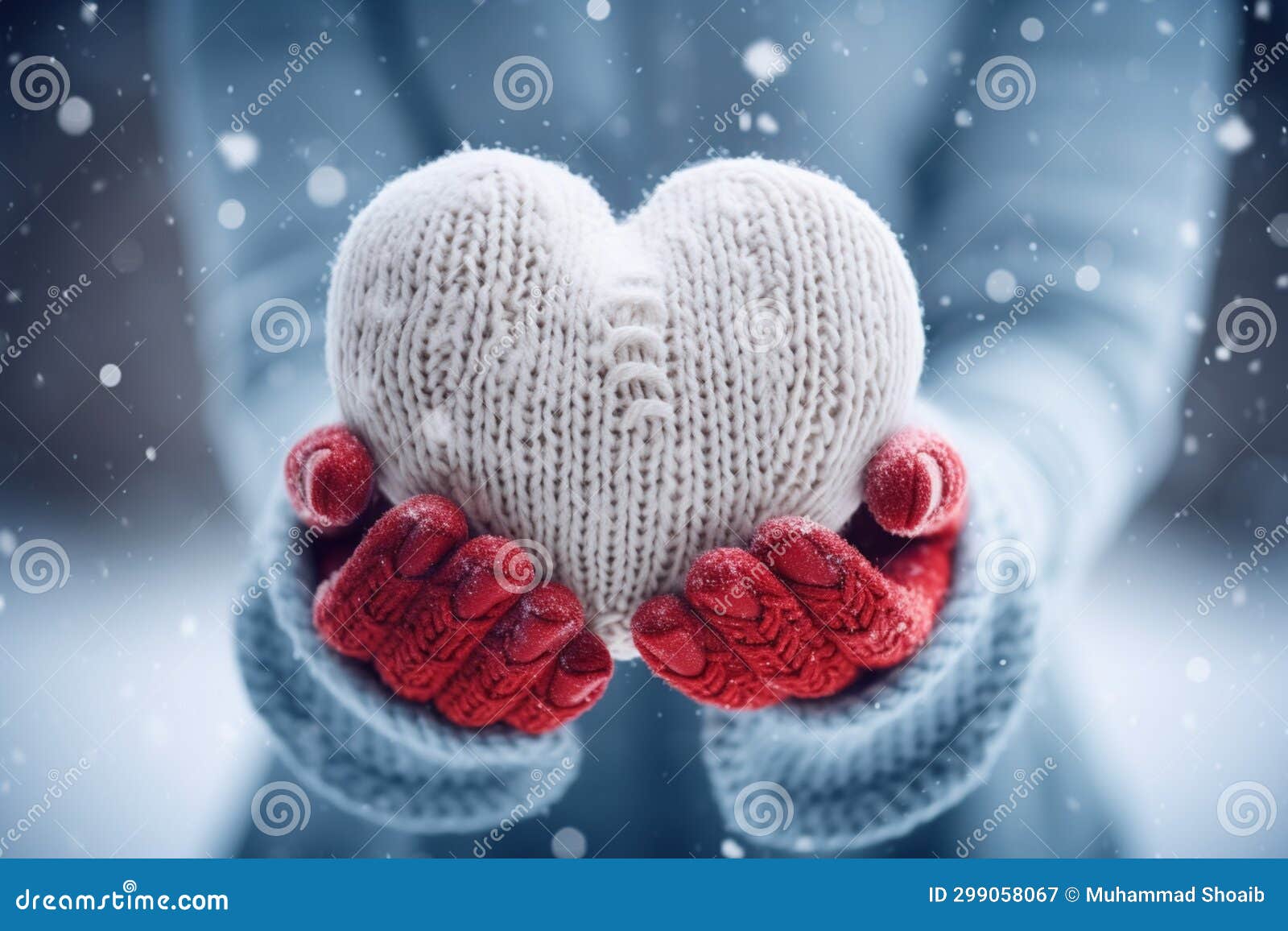 Hands in Knitted Mittens Shaping a Heart from Snow Stock Illustration ...