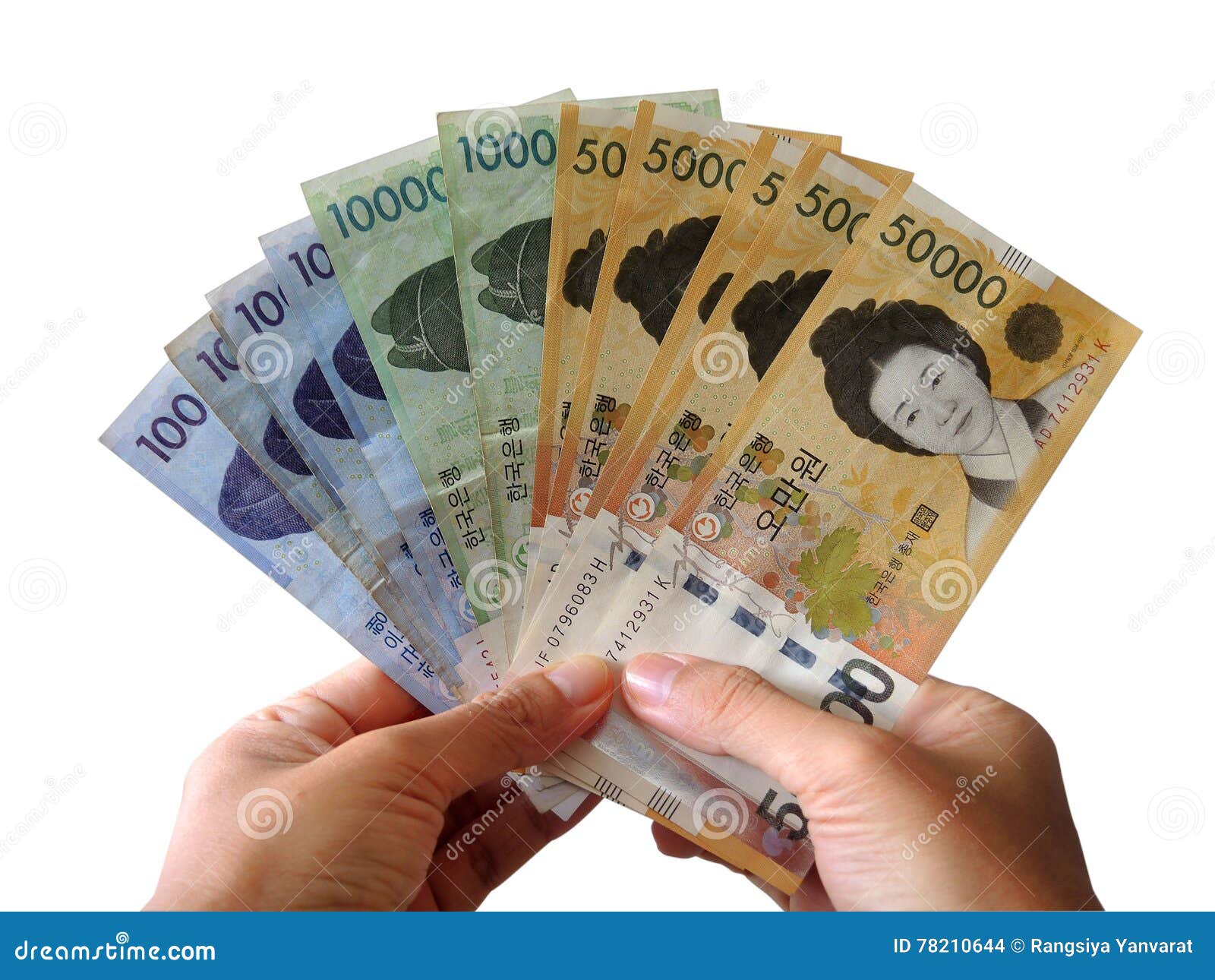 Hands with Korean won. stock photo. Image of hold, credit - 78210644