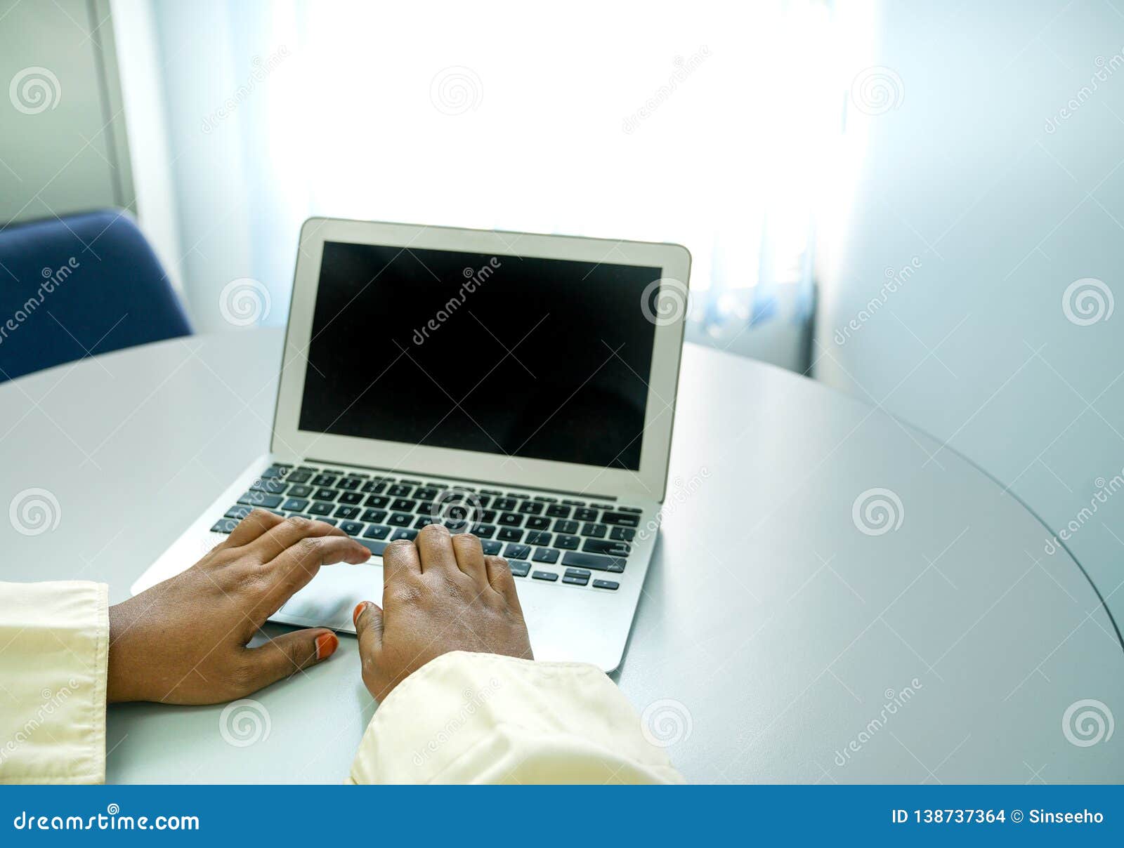 Hands on Laptop with Black Screen for Text Stock Photo - Image of ...