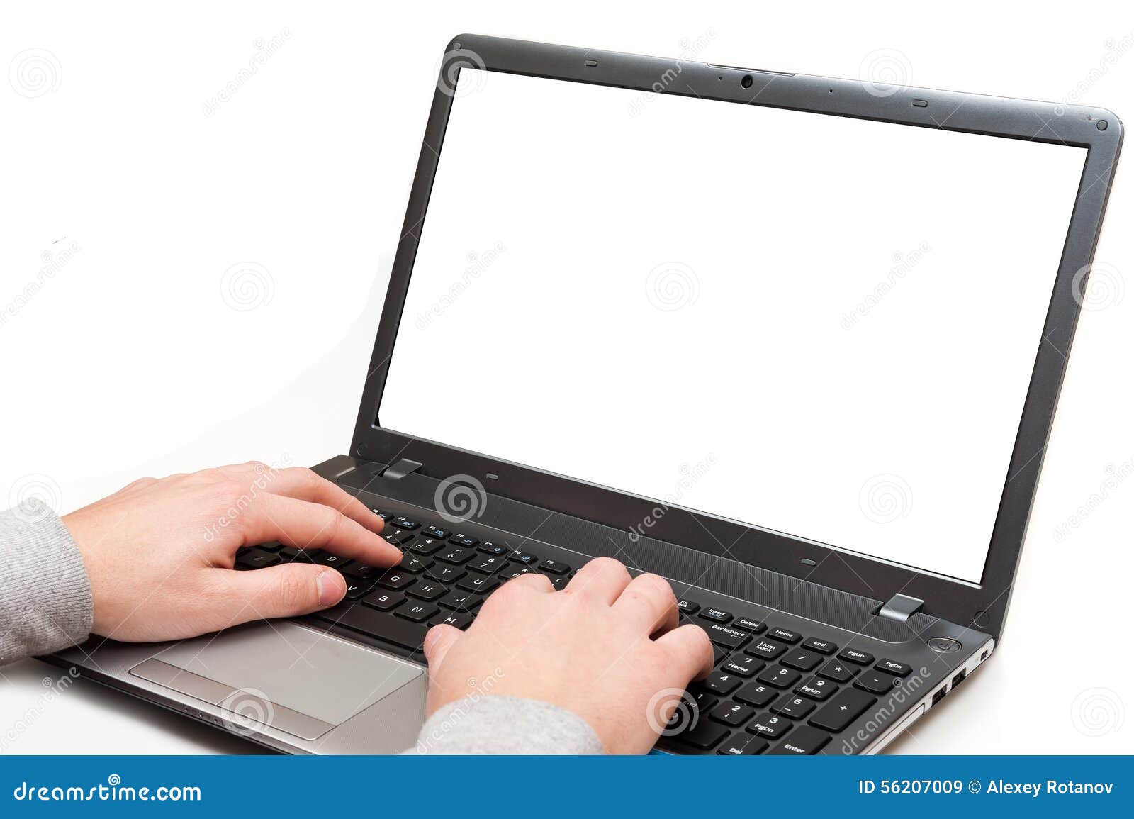 Hands on a Laptop Computer with Blank Screen Isolated Stock Image ...