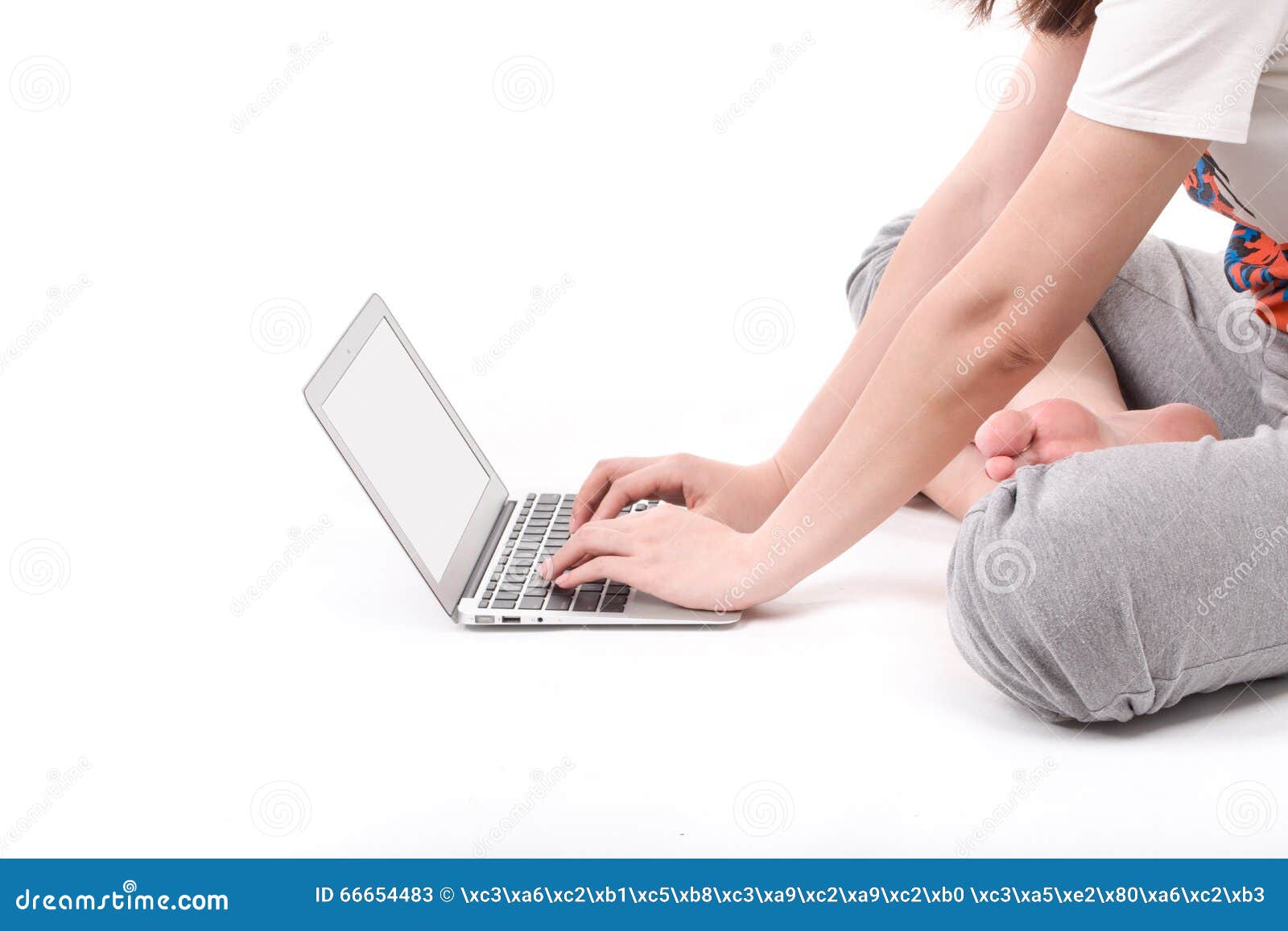 Hands on the Laptop Computer Isolated on White. Stock Image - Image of ...