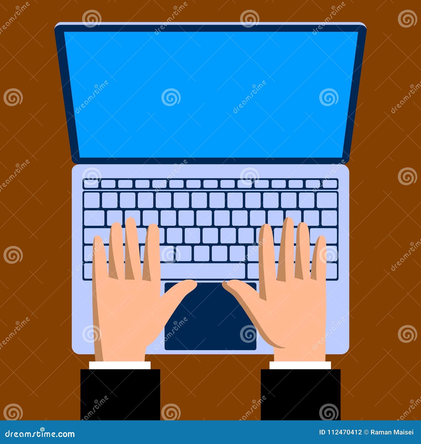 Hands with a Laptop Computer Notebook in Flat Style Stock Vector ...
