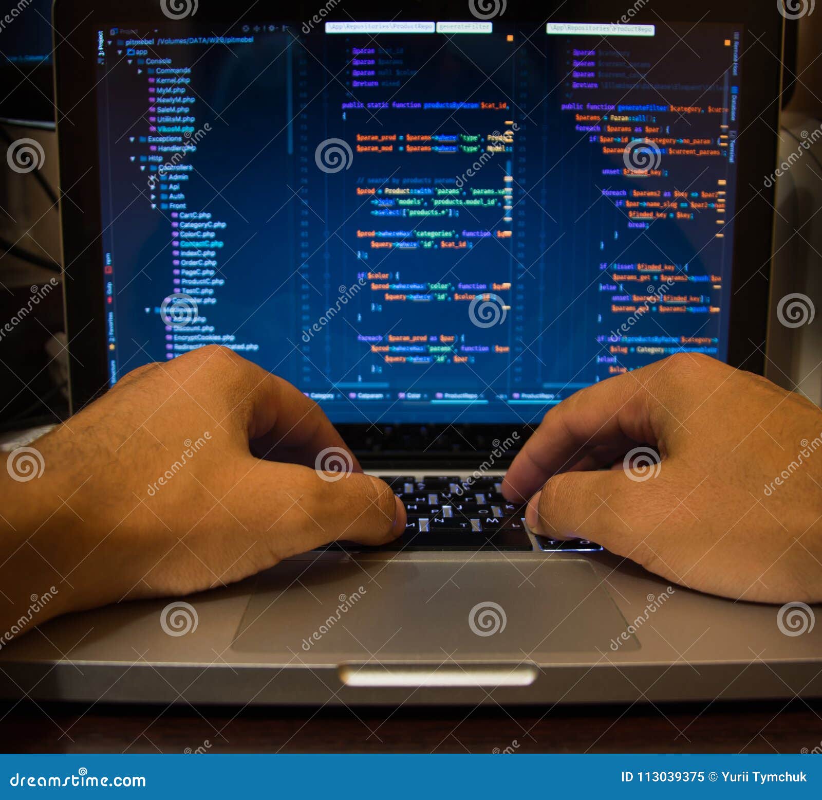 Hands On Laptop Keyboard Man On Coding Stock Image Image Of Monitor Cyber 113039375