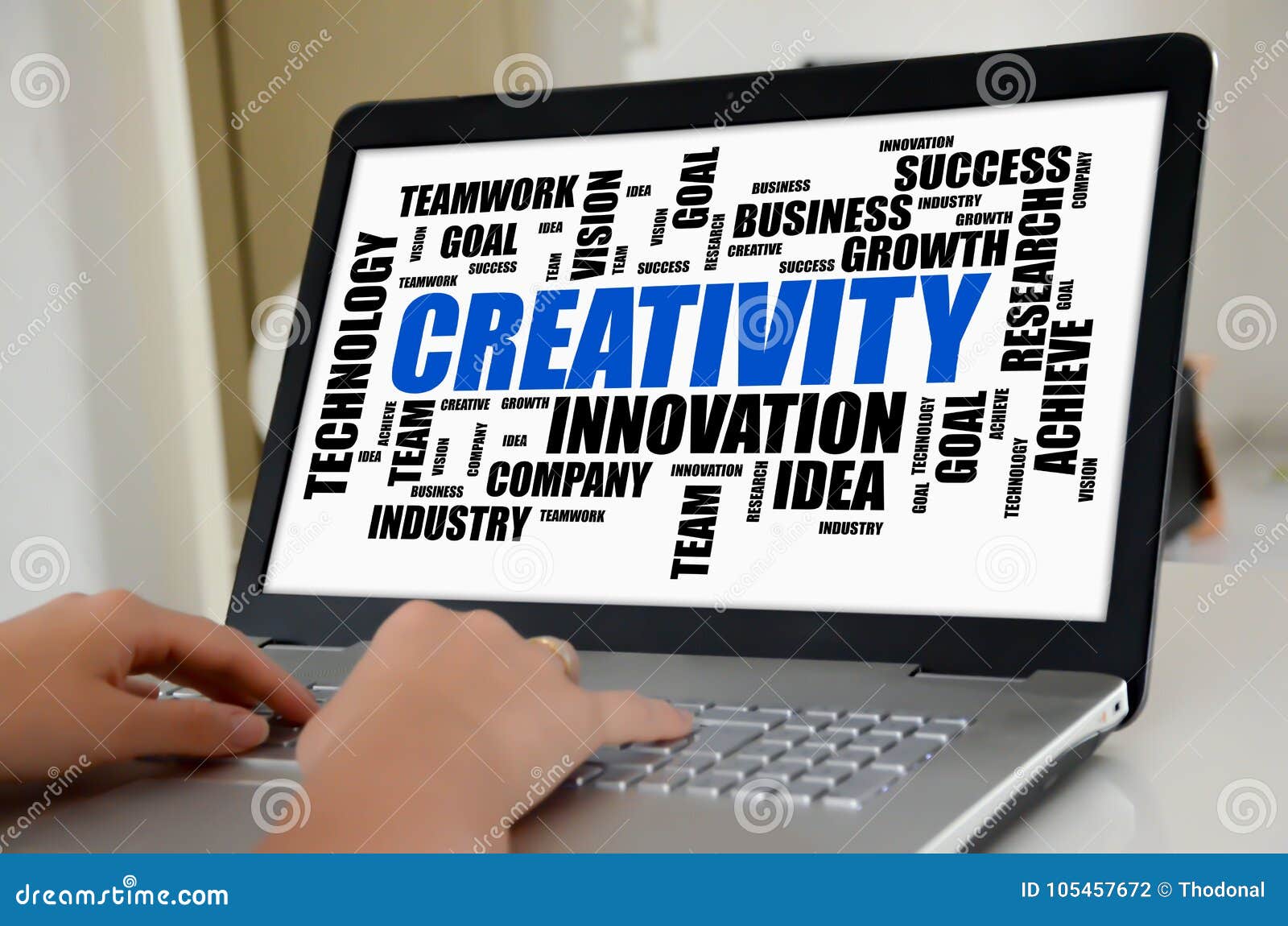 Creativity Word Cloud Concept on a Laptop Screen Stock Photo - Image of ...