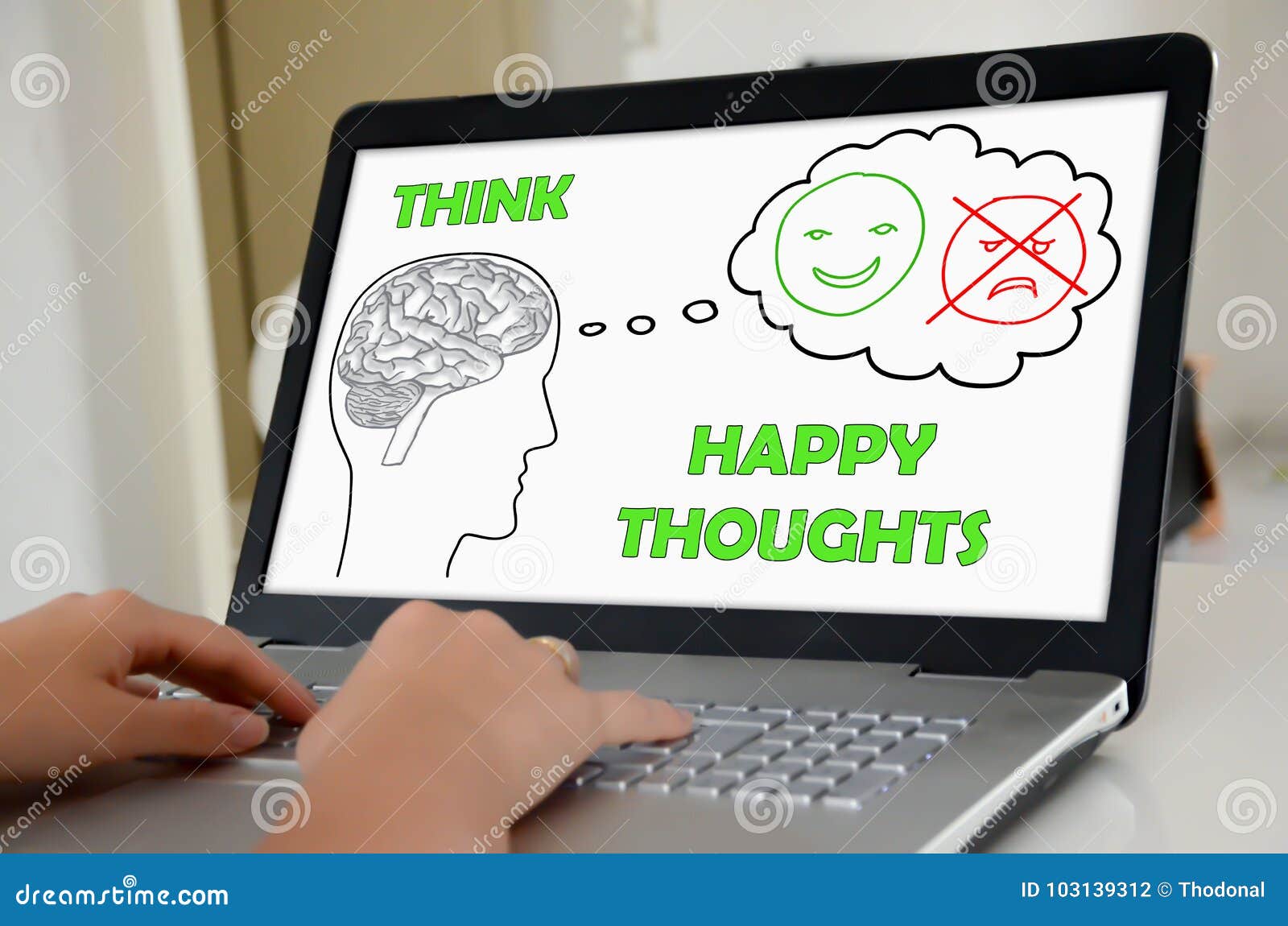 Happy Thoughts Concept on a Laptop Screen Stock Photo - Image of life ...