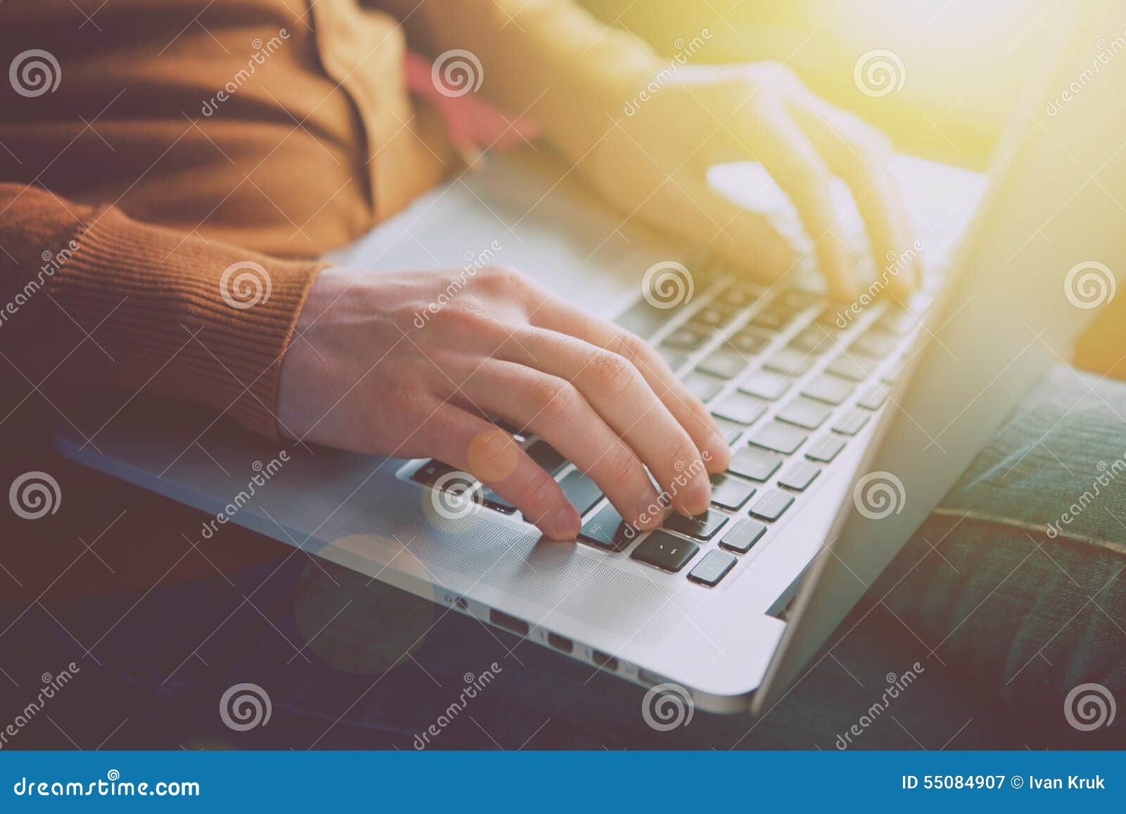Hands with laptop typing stock image. Image of desk, computer - 55084907