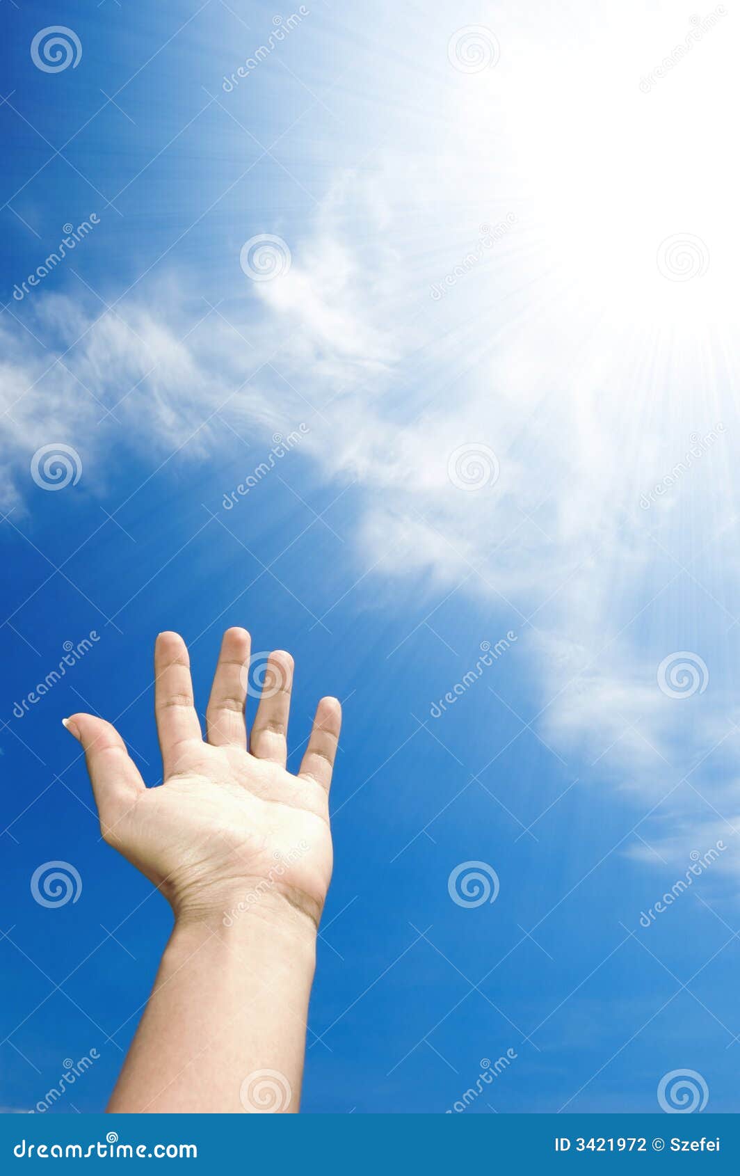 Hands lifted to the sky stock photo. Image of future, blue - 3421972