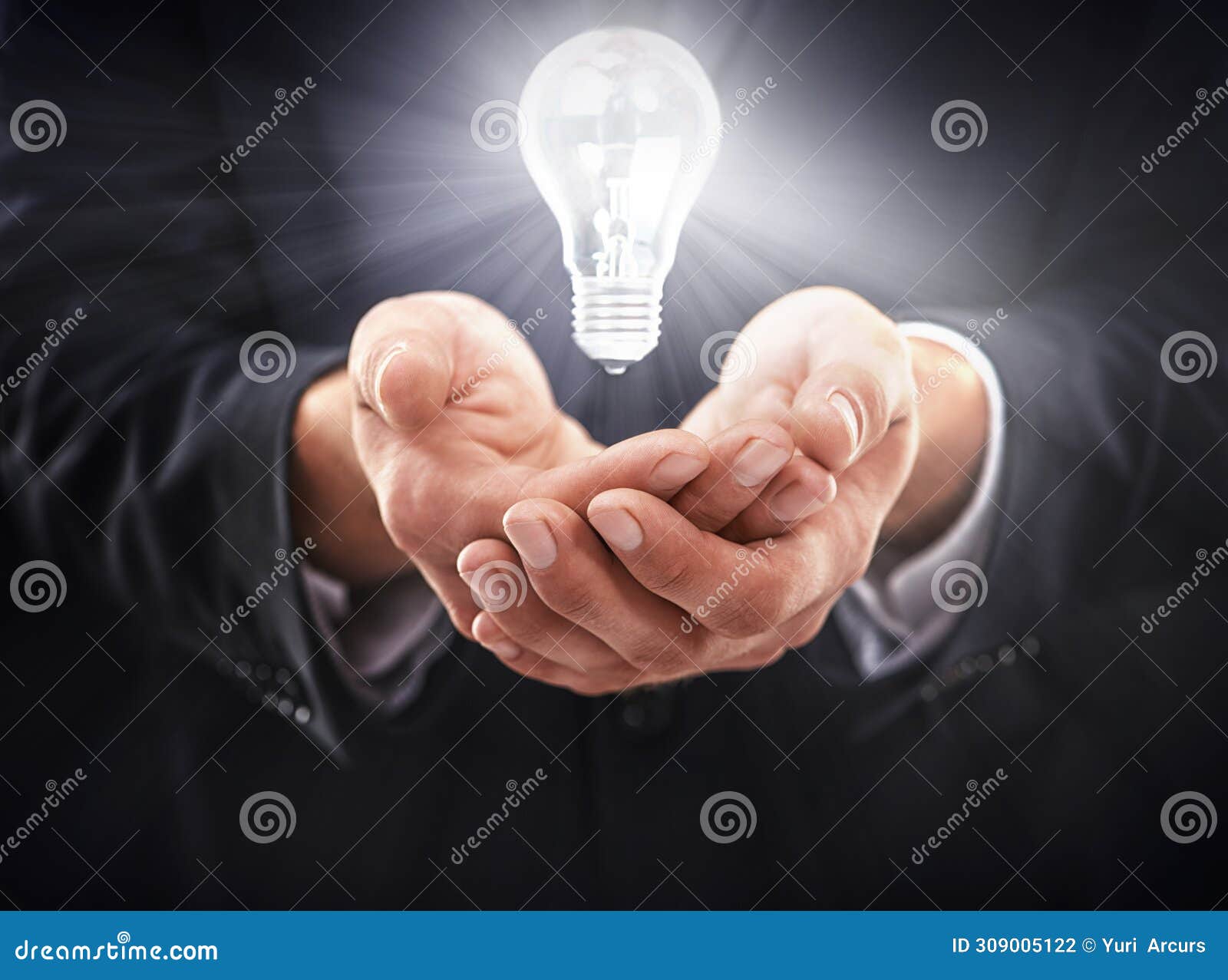 Hands, Light Bulb Glow and Idea for Business Growth, Development and ...