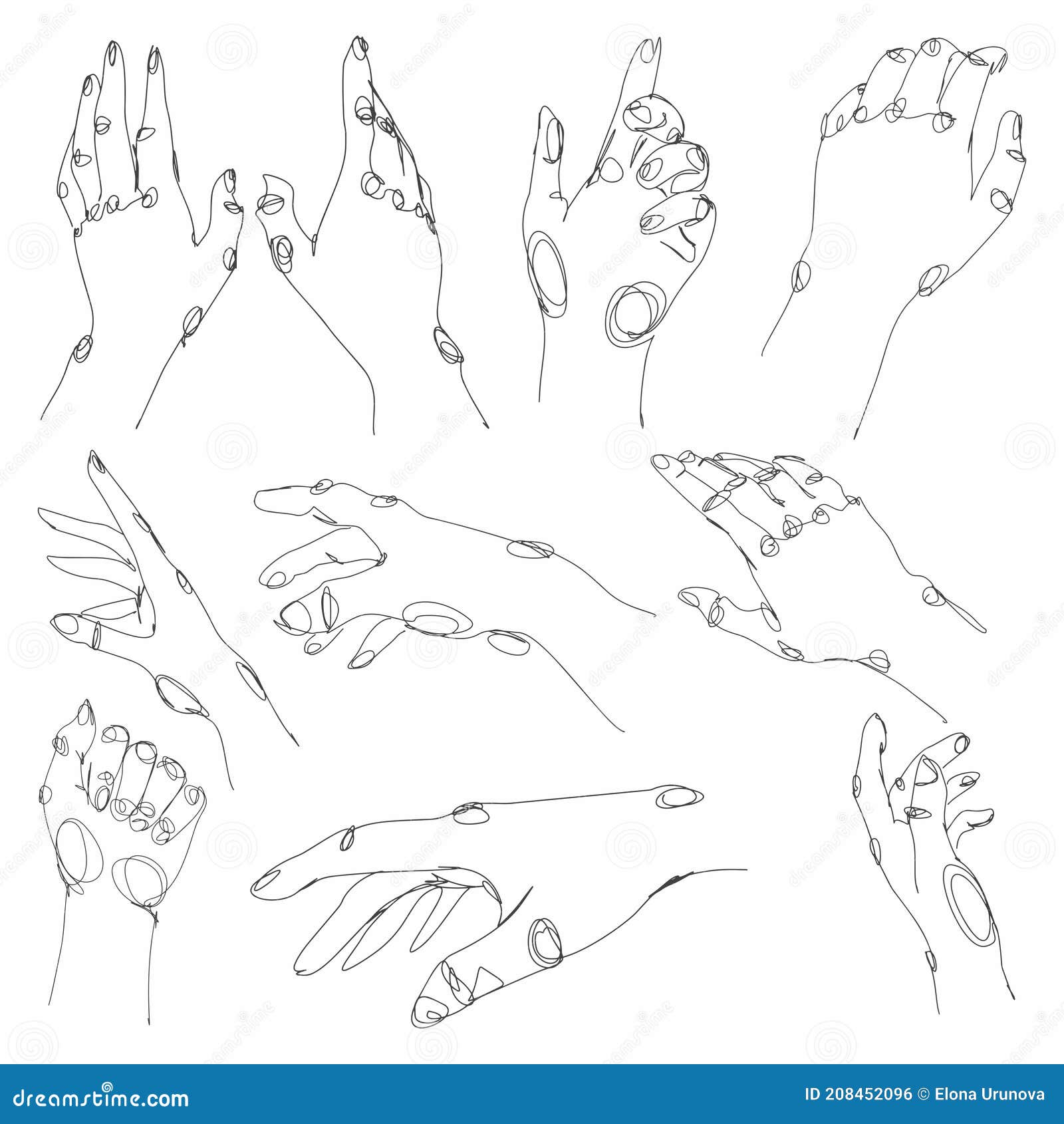 Hands Line Art. Set of Vector Illustrations. Vector Sketch with Hand ...