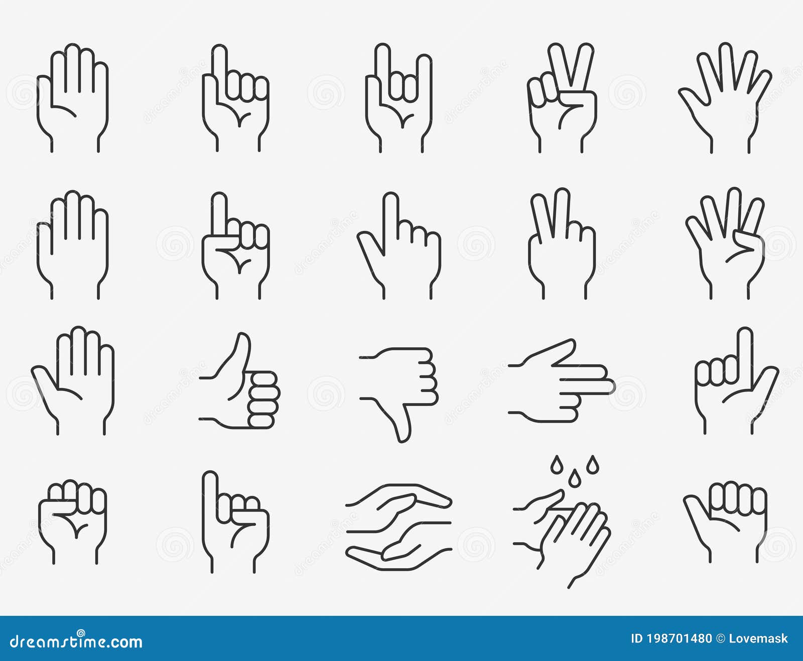 Hands Line Icons Set. Editable Stroke Stock Illustration - Illustration ...