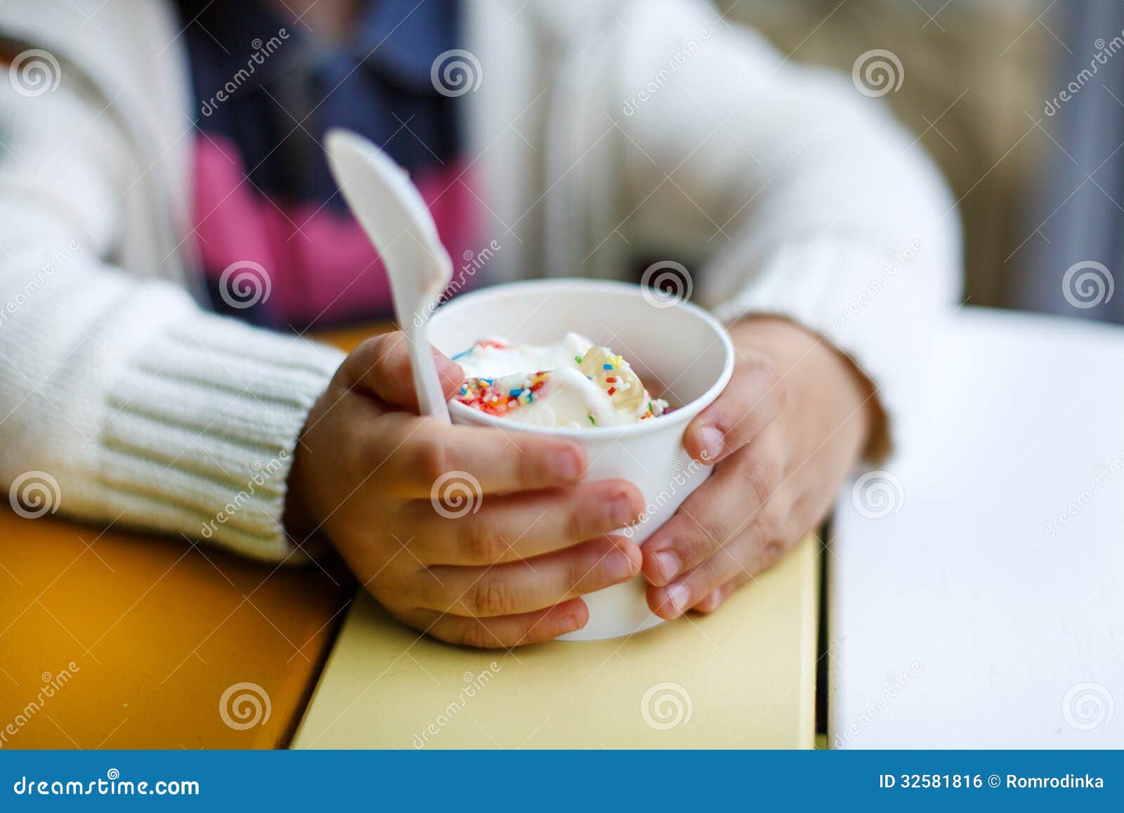 Hands of Little Boy with Cup of Ice Cream Stock Photo - Image of face ...