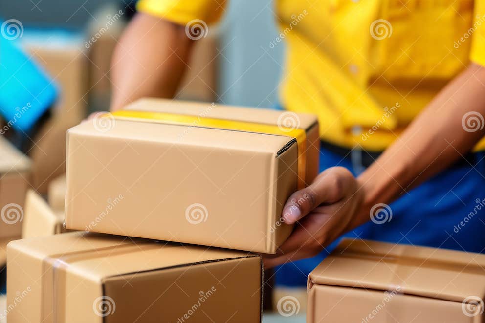 The Hands of the Loader Shift the Boxes, the Concept of Cargo ...