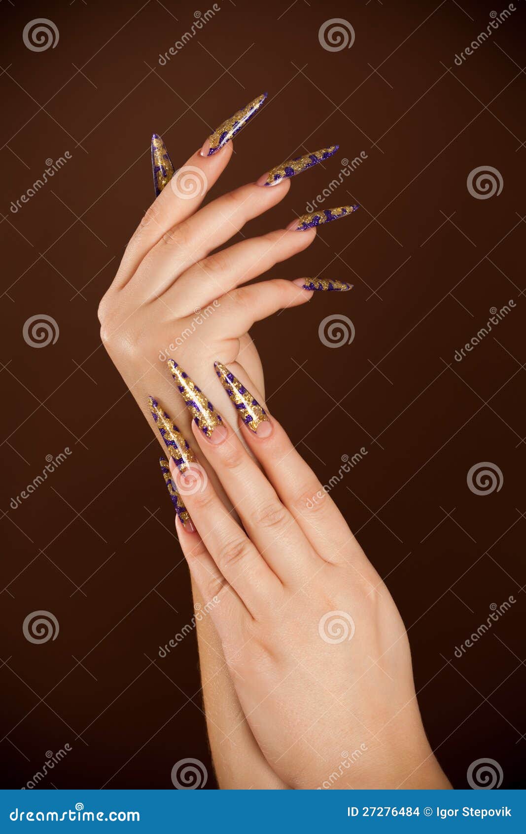 Hands with Long Fingernail and Beautiful Manicure Stock Photo - Image ...