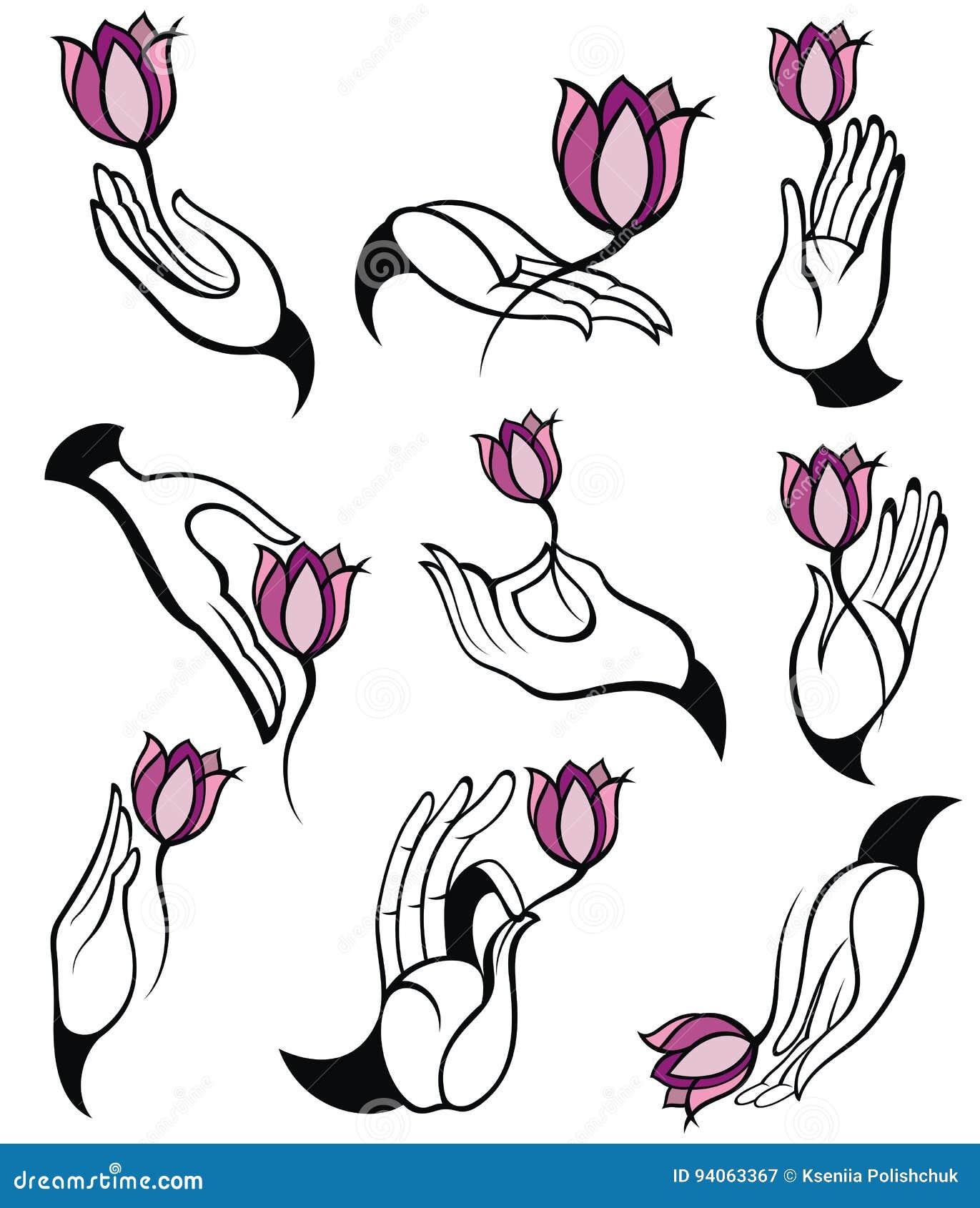 Hands with lotus stock vector. Illustration of chakra - 94063367
