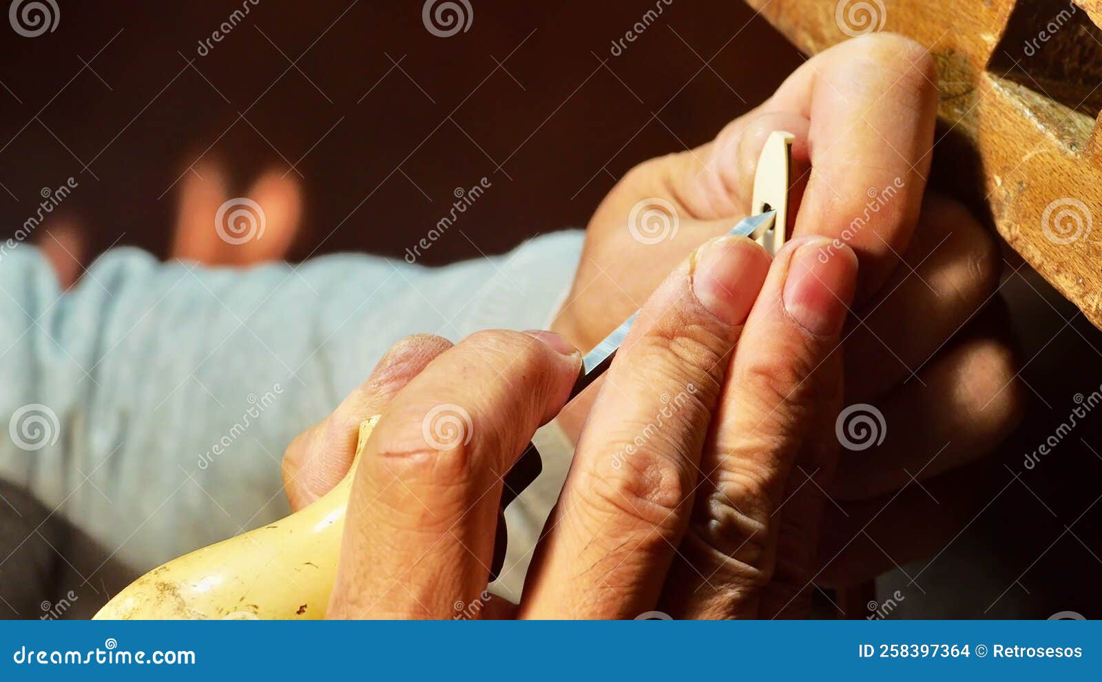 Hands Luthier Archetier Making a New Viola Bow at Workshop Workbench ...