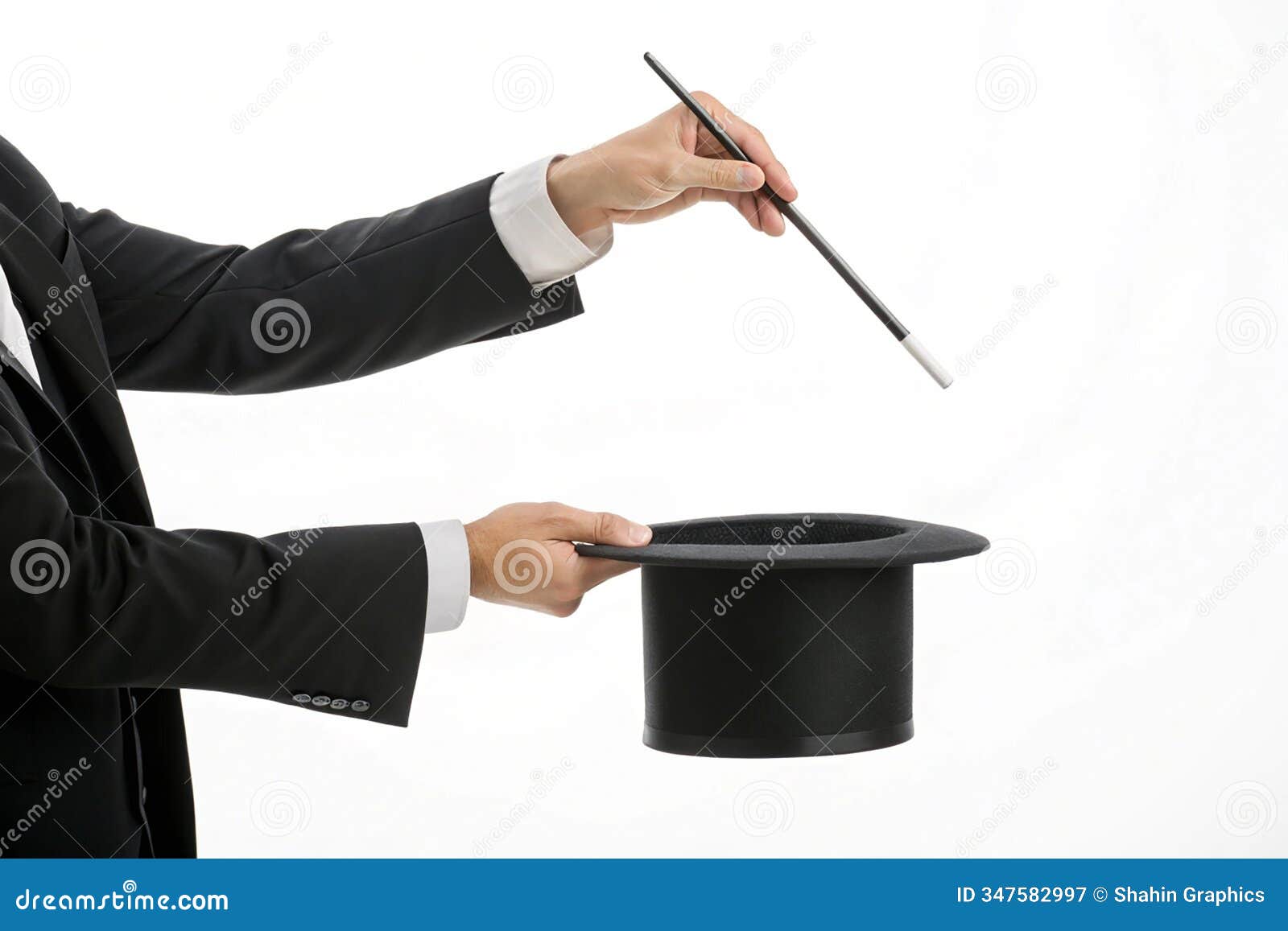 Hands of the Magician with Magic Wand and Top Hat Isolated on White ...