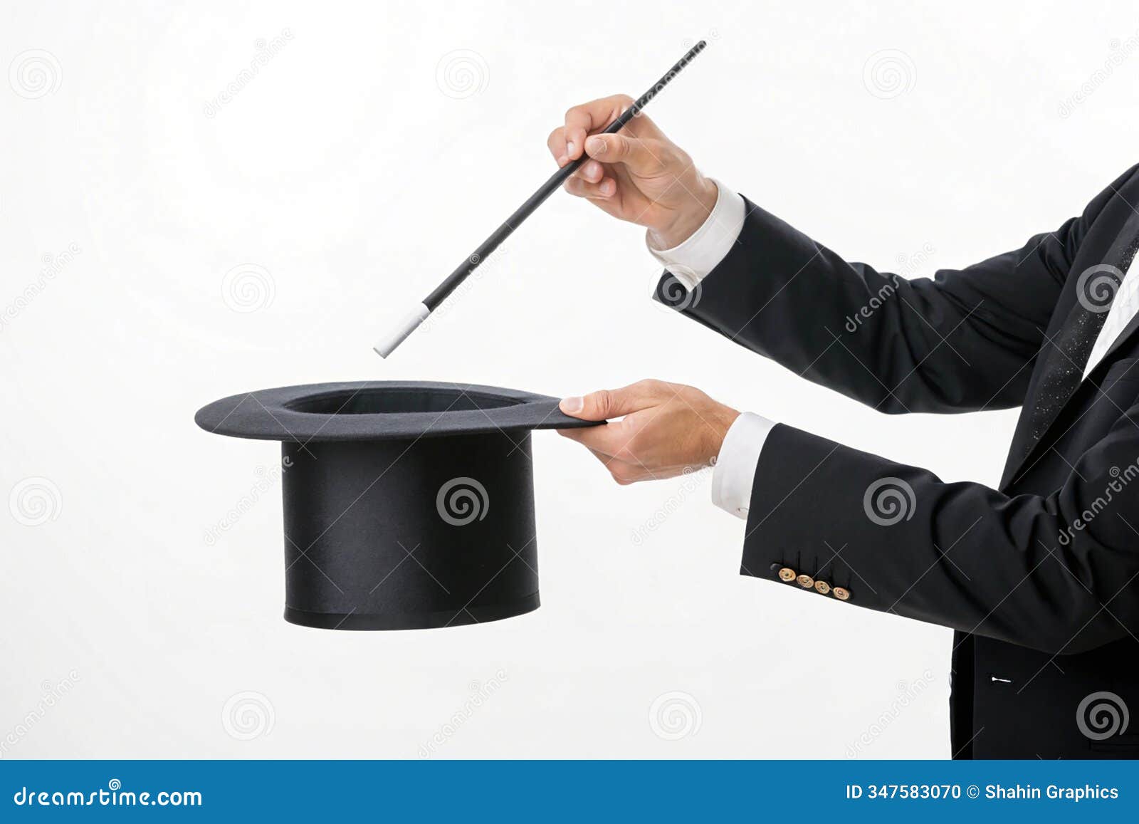 Hands of the Magician with Magic Wand and Top Hat Isolated on White ...