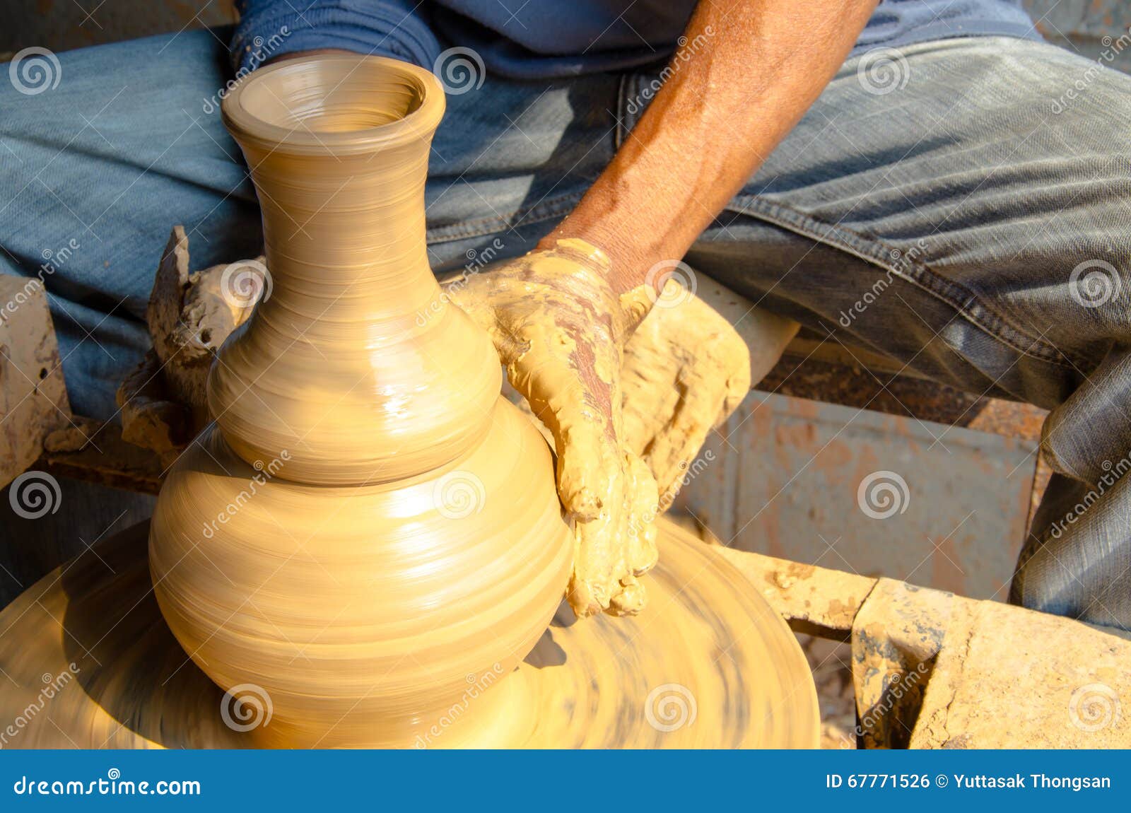 Hands of Making Clay Pot on the Pottery Wheel ,select Focus, Close-up ...