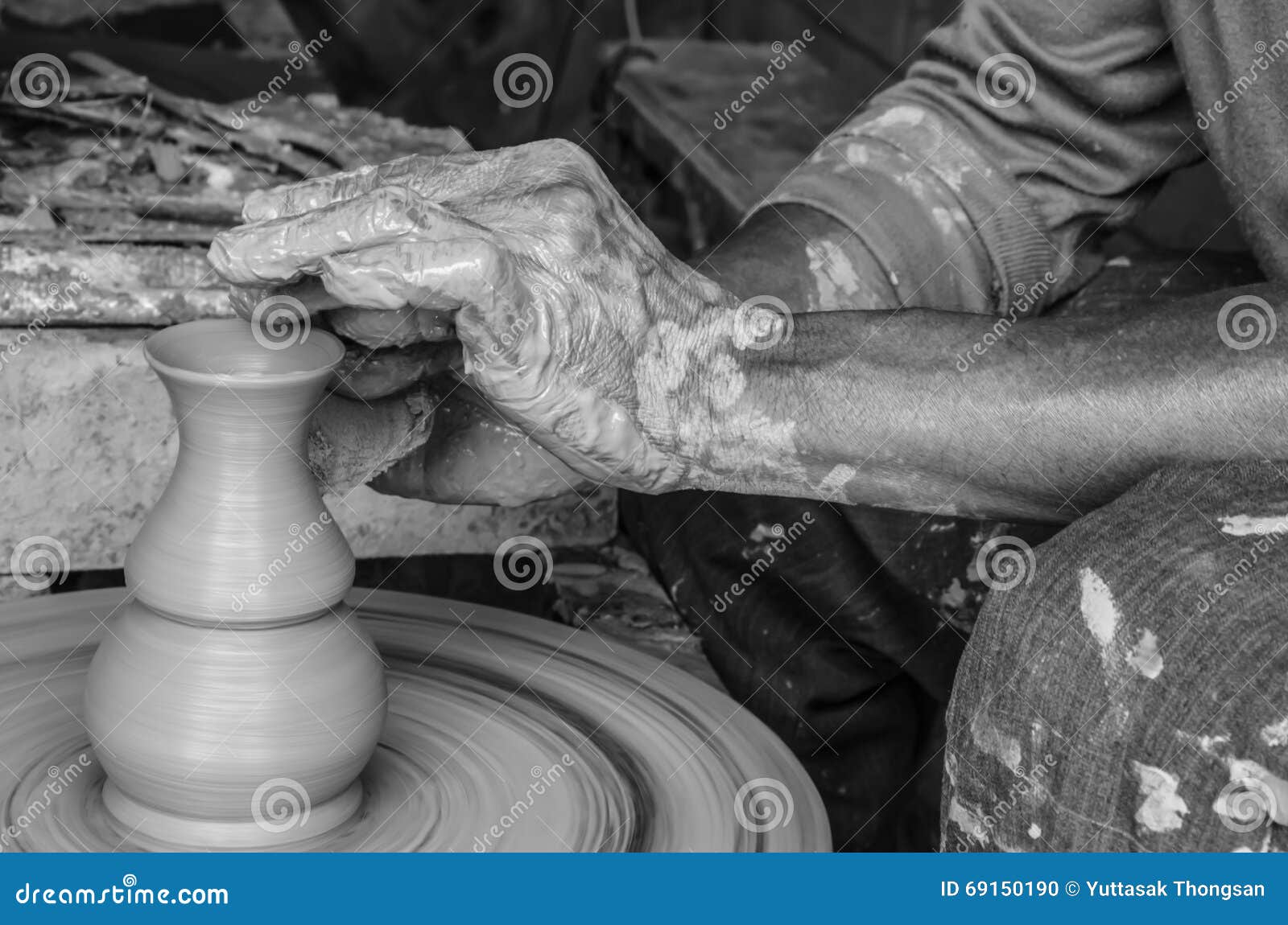 Hands of Making Clay Pot on the Pottery Wheel ,select Focus, Close-up ...