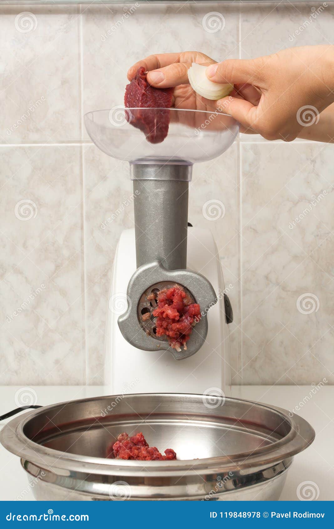 Hands Making Forcemeat with Meat Grinder Stock Photo - Image of meat ...