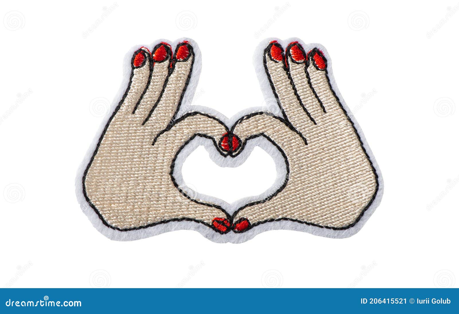 Hands Making Heart Shape, Embroidered Batch Isolated on White ...