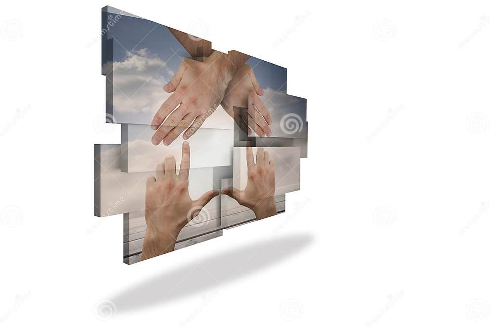 Hands Making a House on Abstract Screen Stock Illustration ...