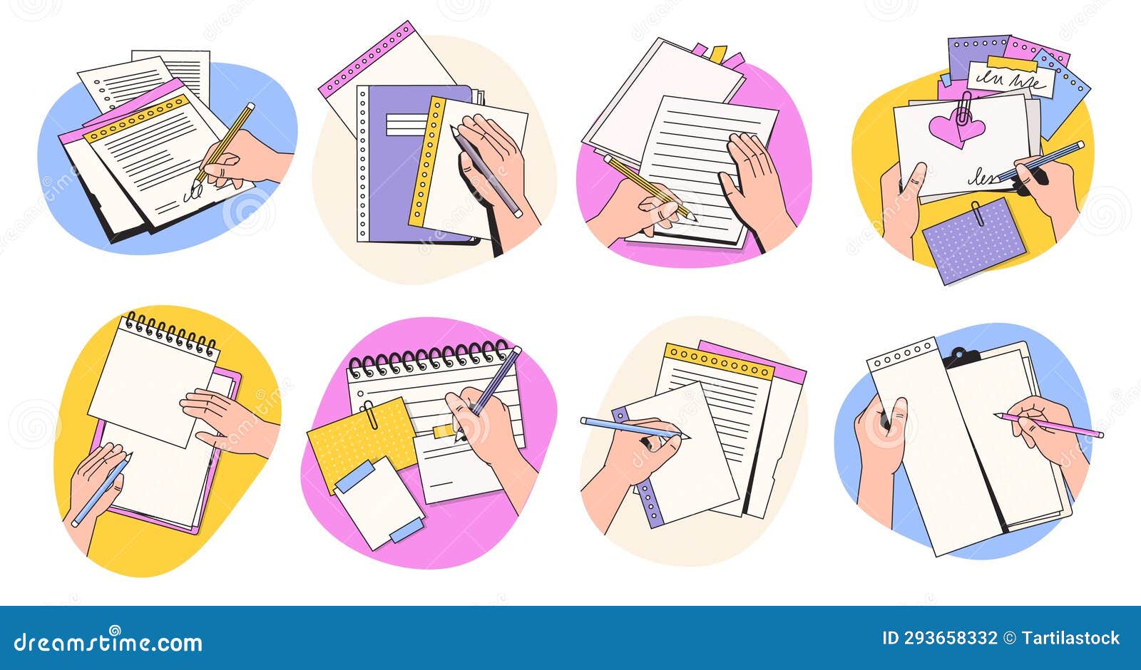 Hands Making Notes Collection. Doodle Writing and Drawing Symbols ...