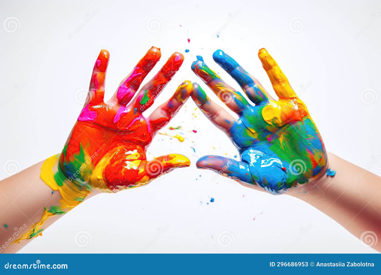 Hands Making Vibrant Handprints on Plain White Surface. Generative AI ...