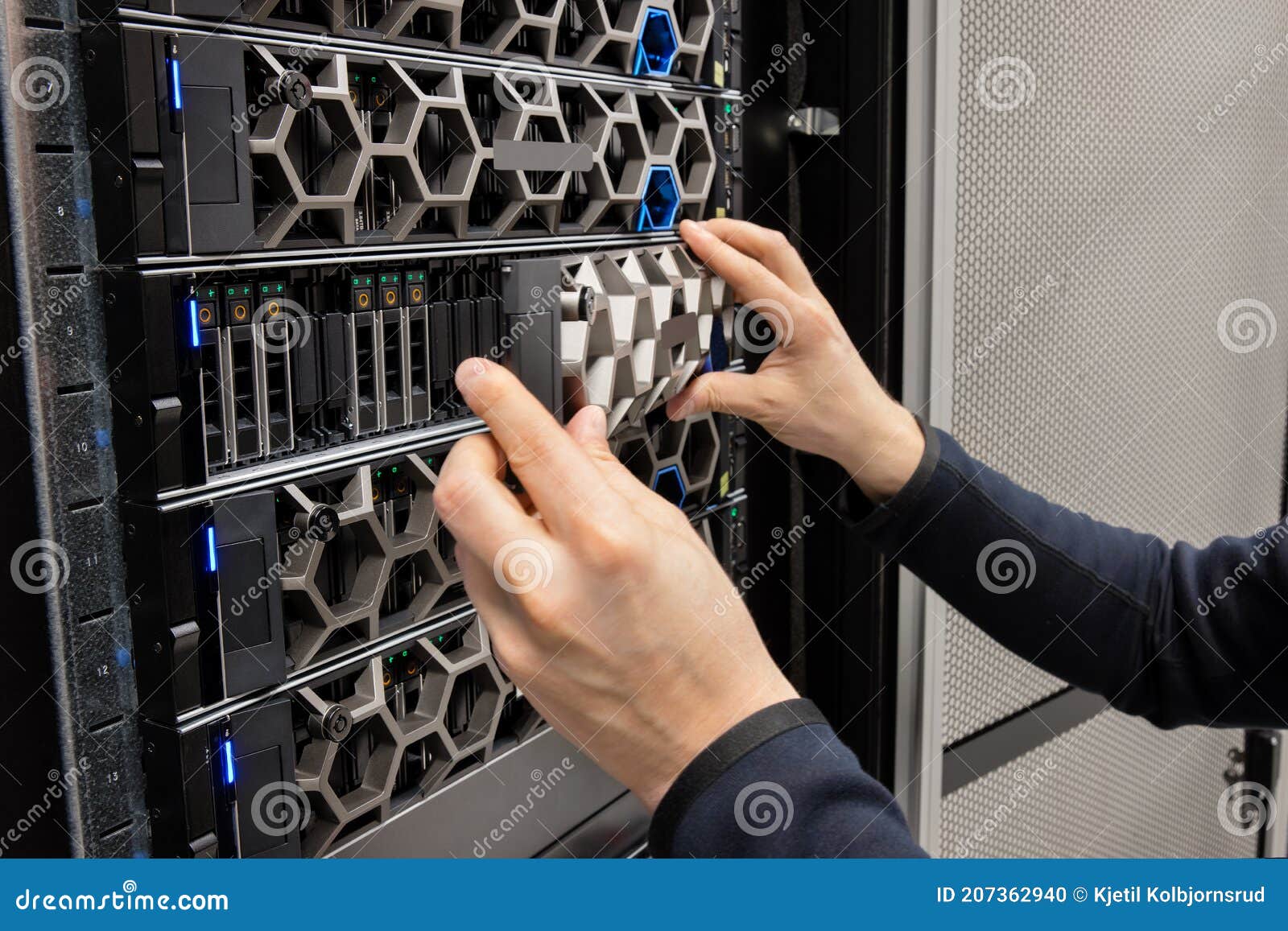 Hands of Male Computer Engineer Monitoring Hyperconverged Servers in ...