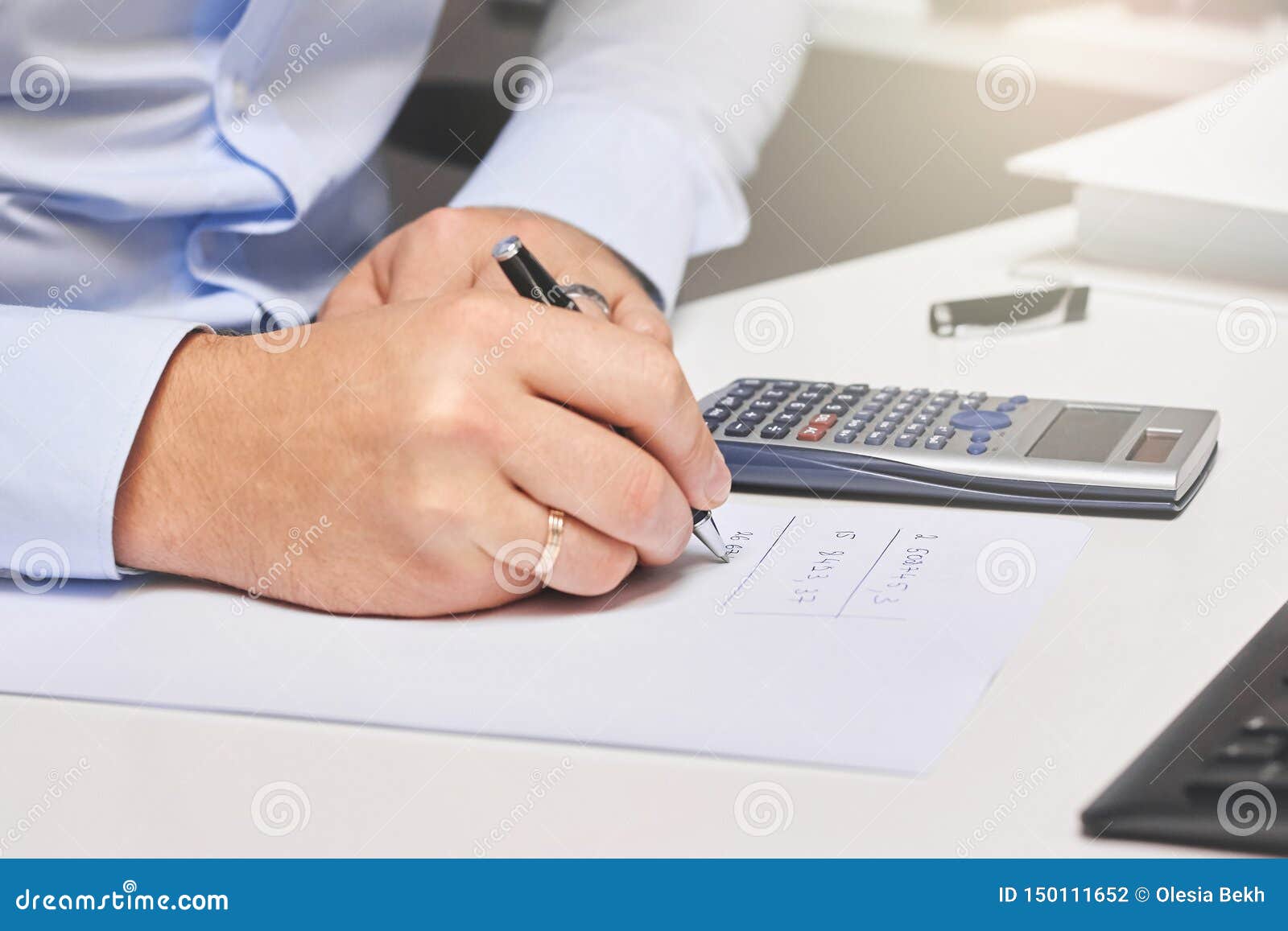 Hands of Man Accountant Working with Calculator in Office Stock Photo ...