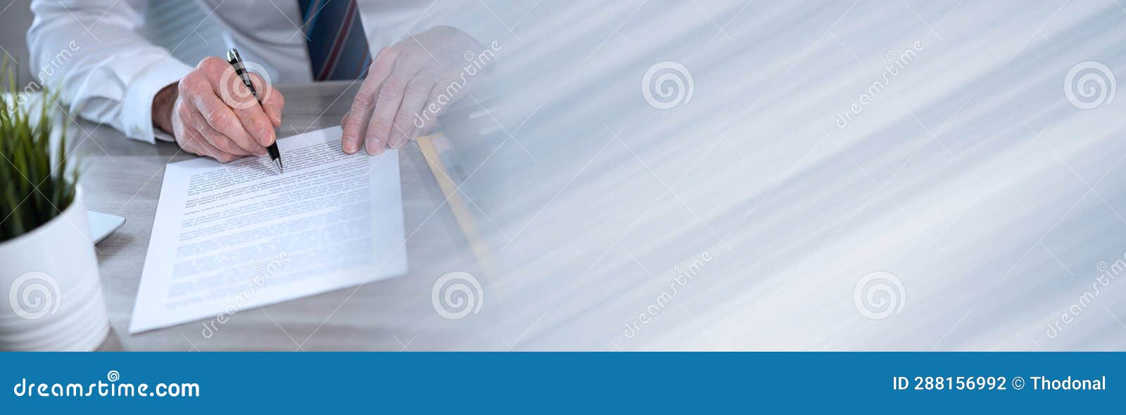 Hands of Man Checking Document Panoramic Banner Stock Photo - Image of ...