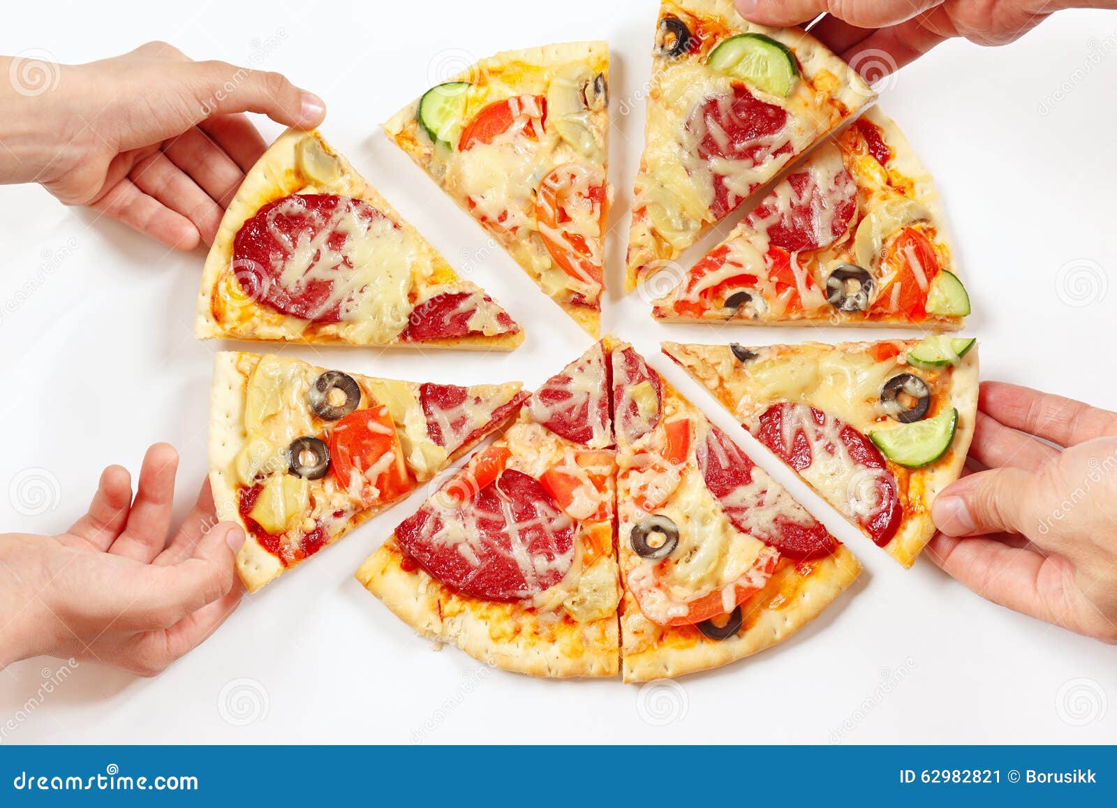Hands of a Man and a Child Snapping Up Pieces of Pizza Stock Image ...