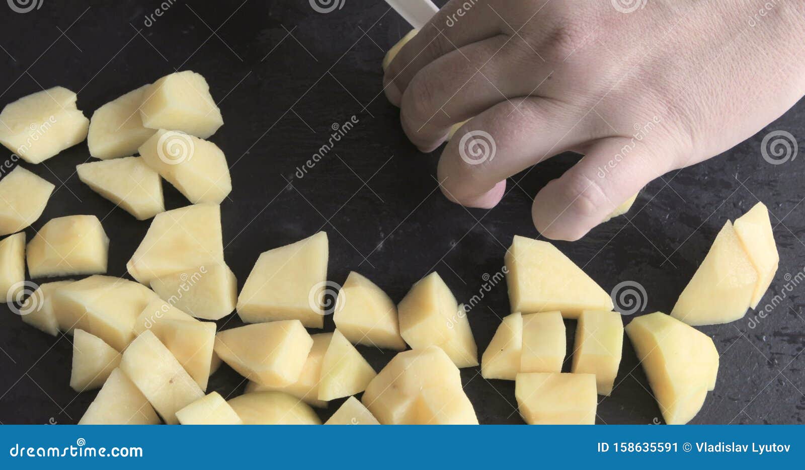 Hands of a Man Chop the Potatoes with Kitchen Knife. Stock Video ...