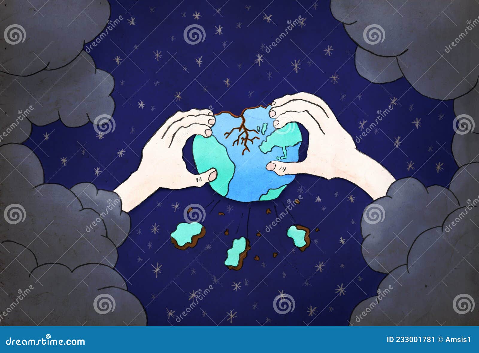 Climate Changes: Hands of Man Destroy the World Draw Stock Illustration ...