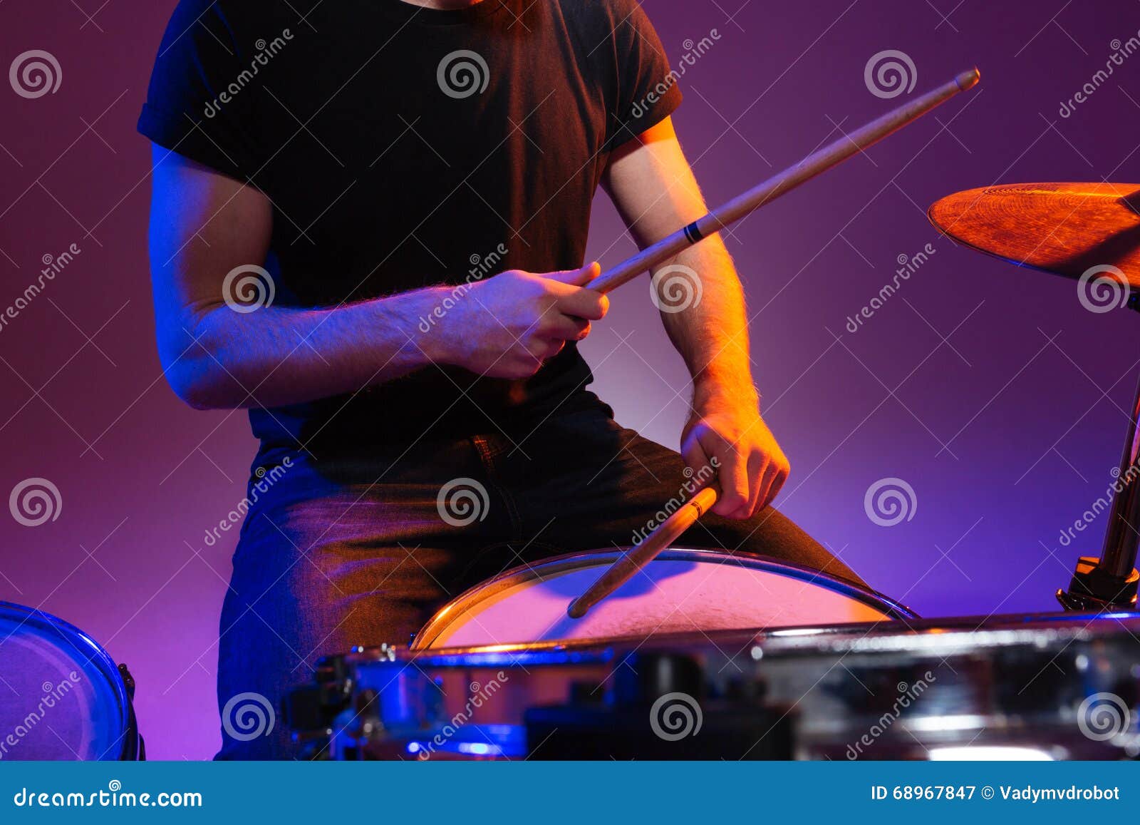 Hands of Man Drummer Sitting and Playing Drums with Drumsticks Stock ...