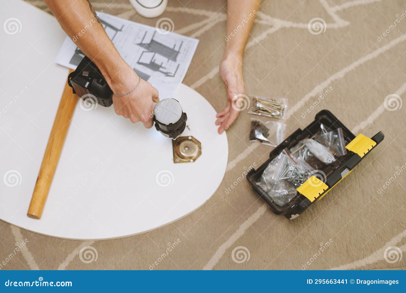 Man Following Instruction when Assembling Table Stock Image - Image of ...