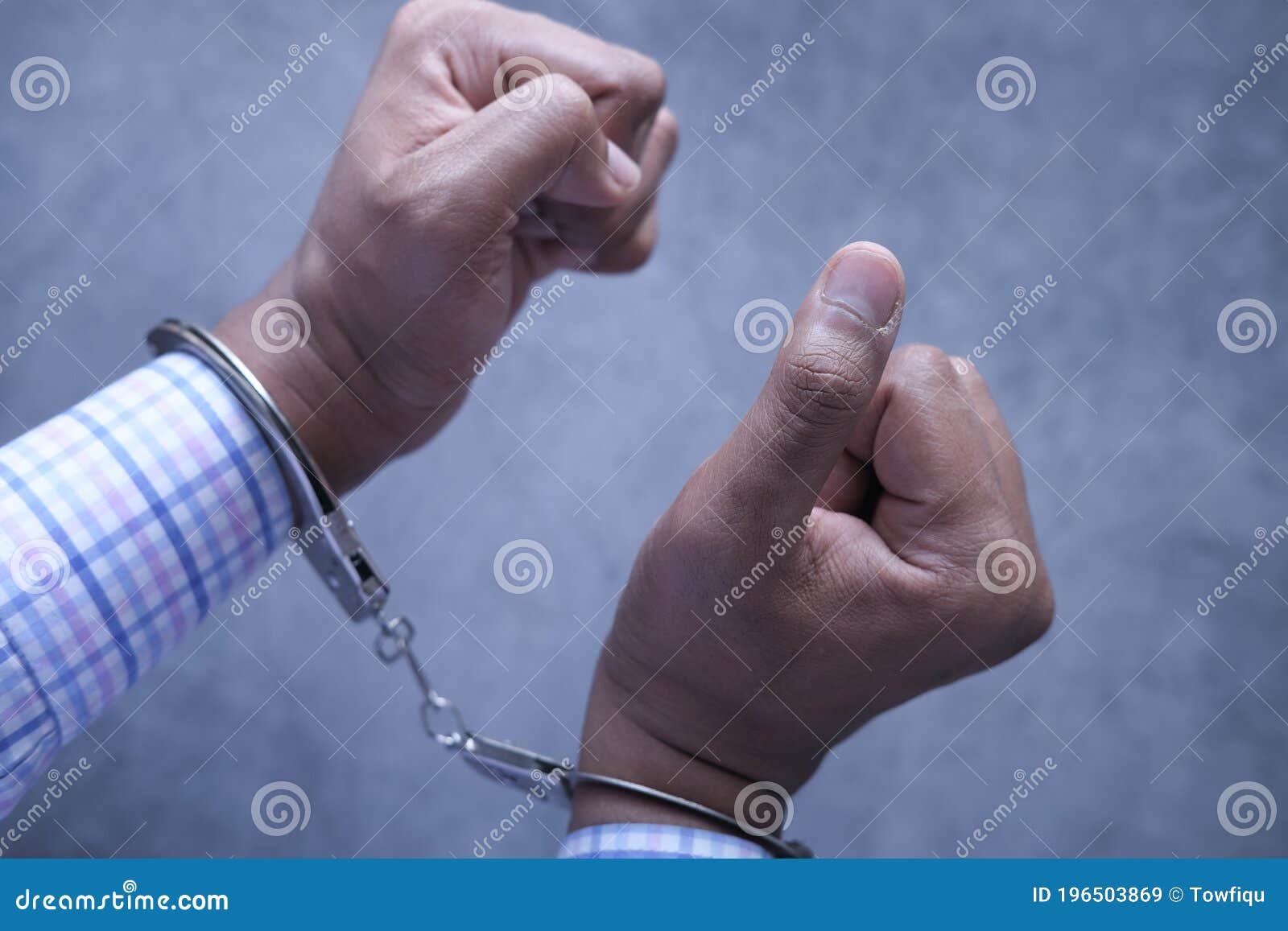 Hands of a Man with Handcuffs Close Up. Stock Image - Image of police ...