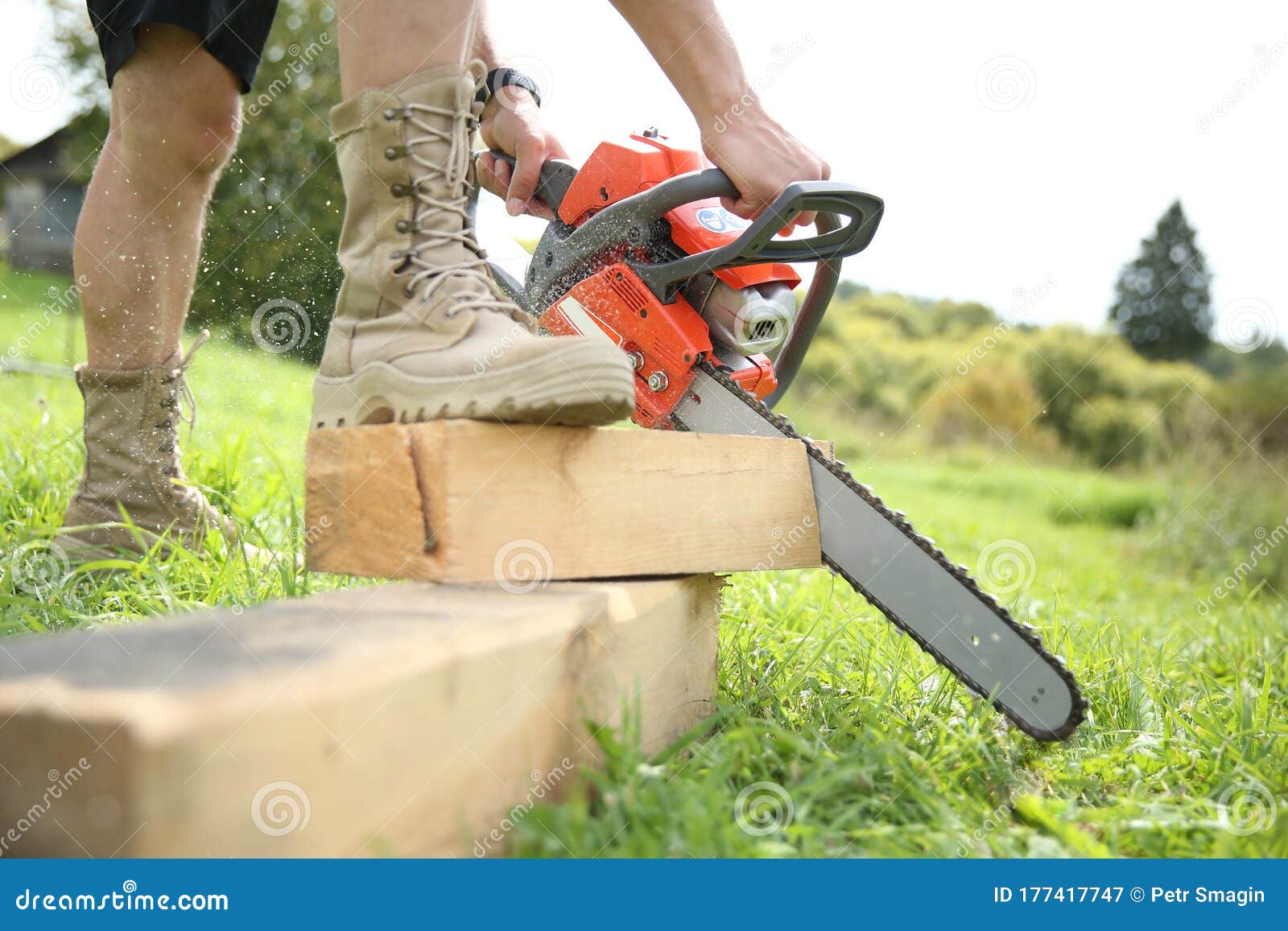 Hands of a Man Holding a Chainsaw. Stock Image - Image of blade, petrol ...